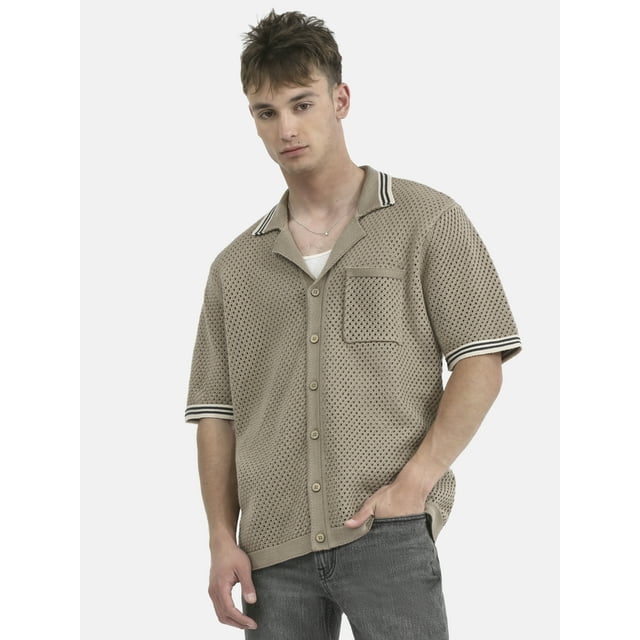 No Boundaries Mesh Button Front Polo Sweater, Men's and Big Men's ...