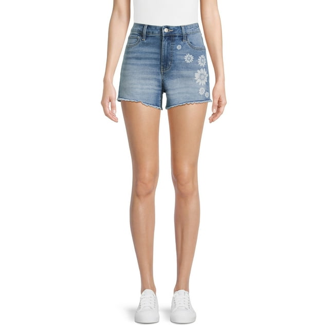No Boundaries Mid Rise Fray Midi Denim Short - Walmart.com