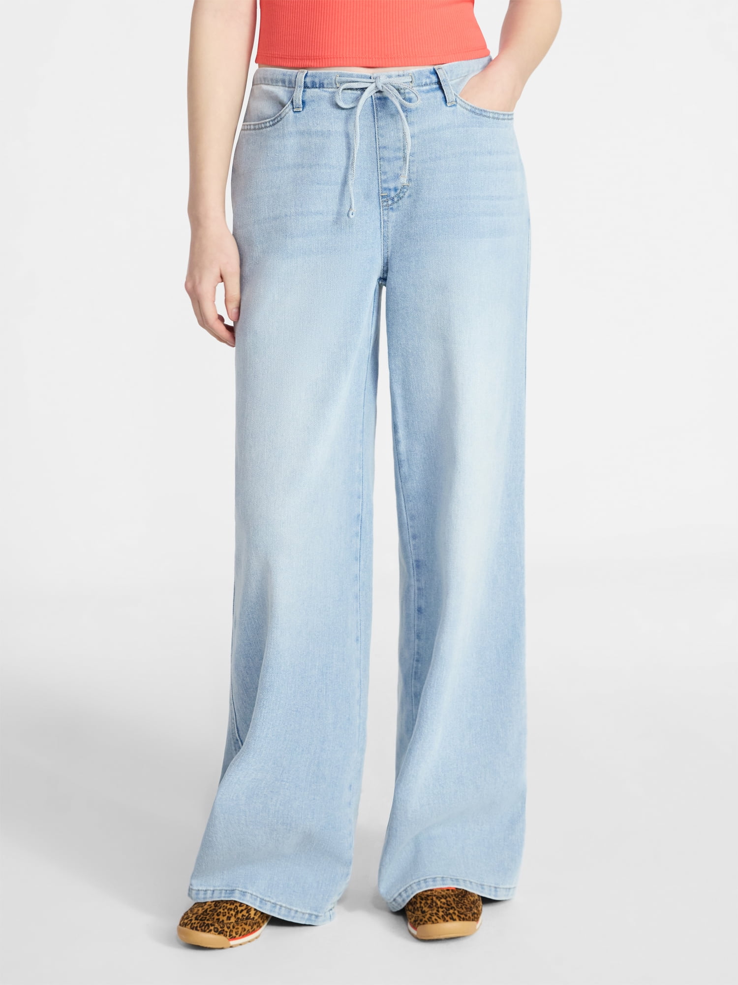 No Boundaries Mini Waist Wide Leg Pants, 31" Inseam, Women's XXS-XXL ...