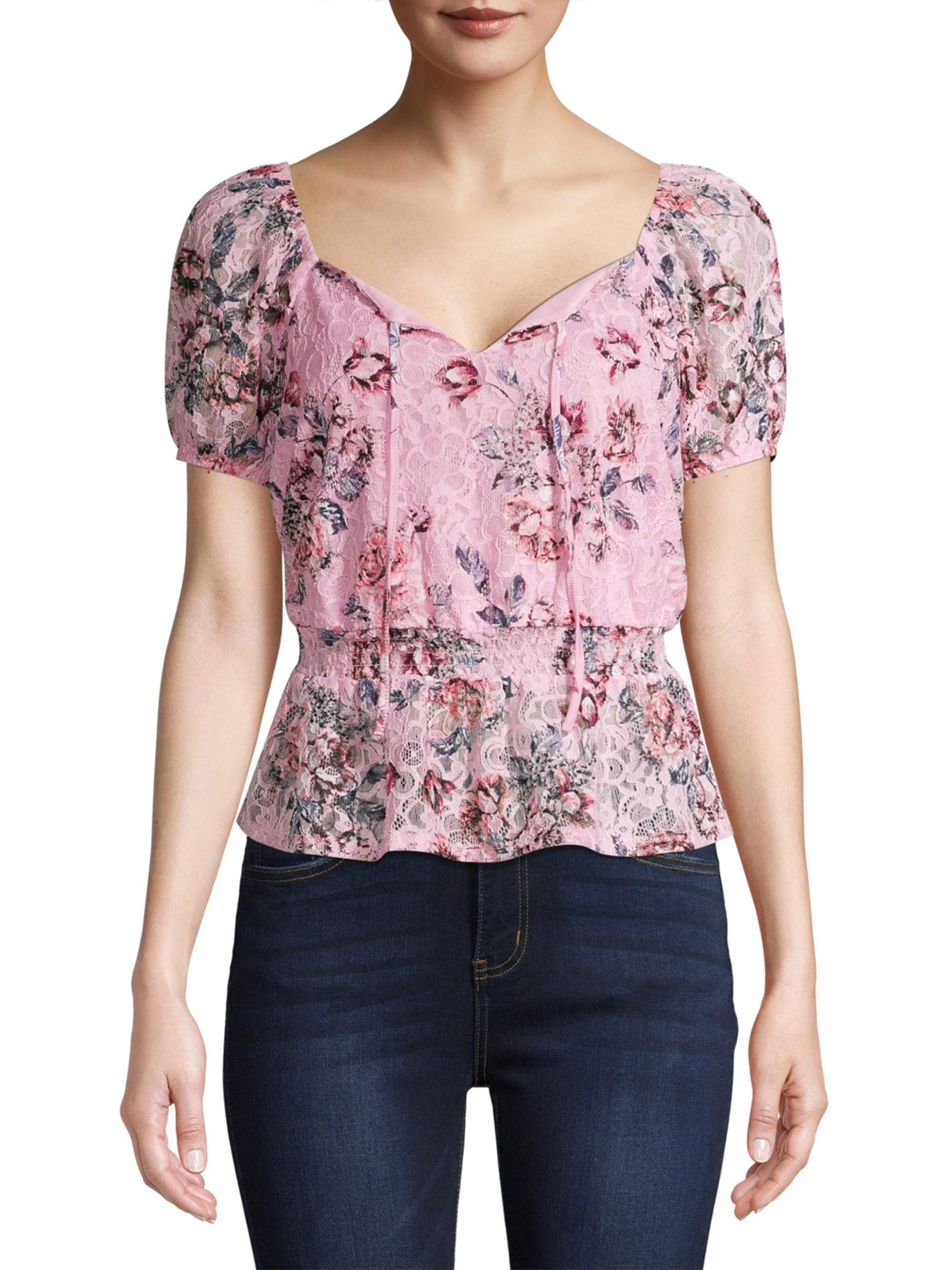 No Boundaries Nb Ss Square Neck Lace Top - Walmart.com