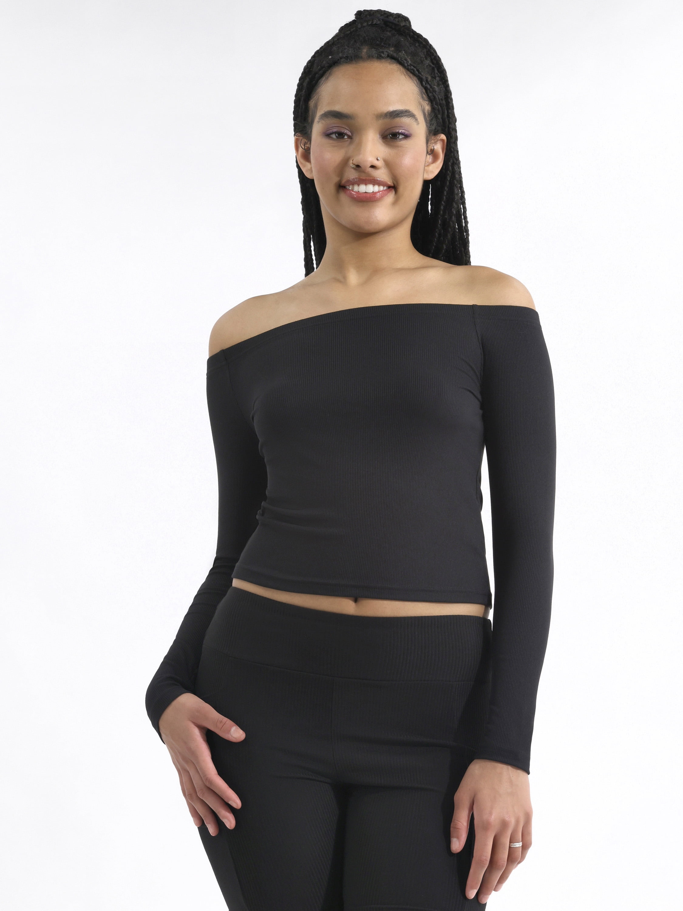 No Boundaries Off Shoulder Top with Long Sleeves, Women's - Walmart.com