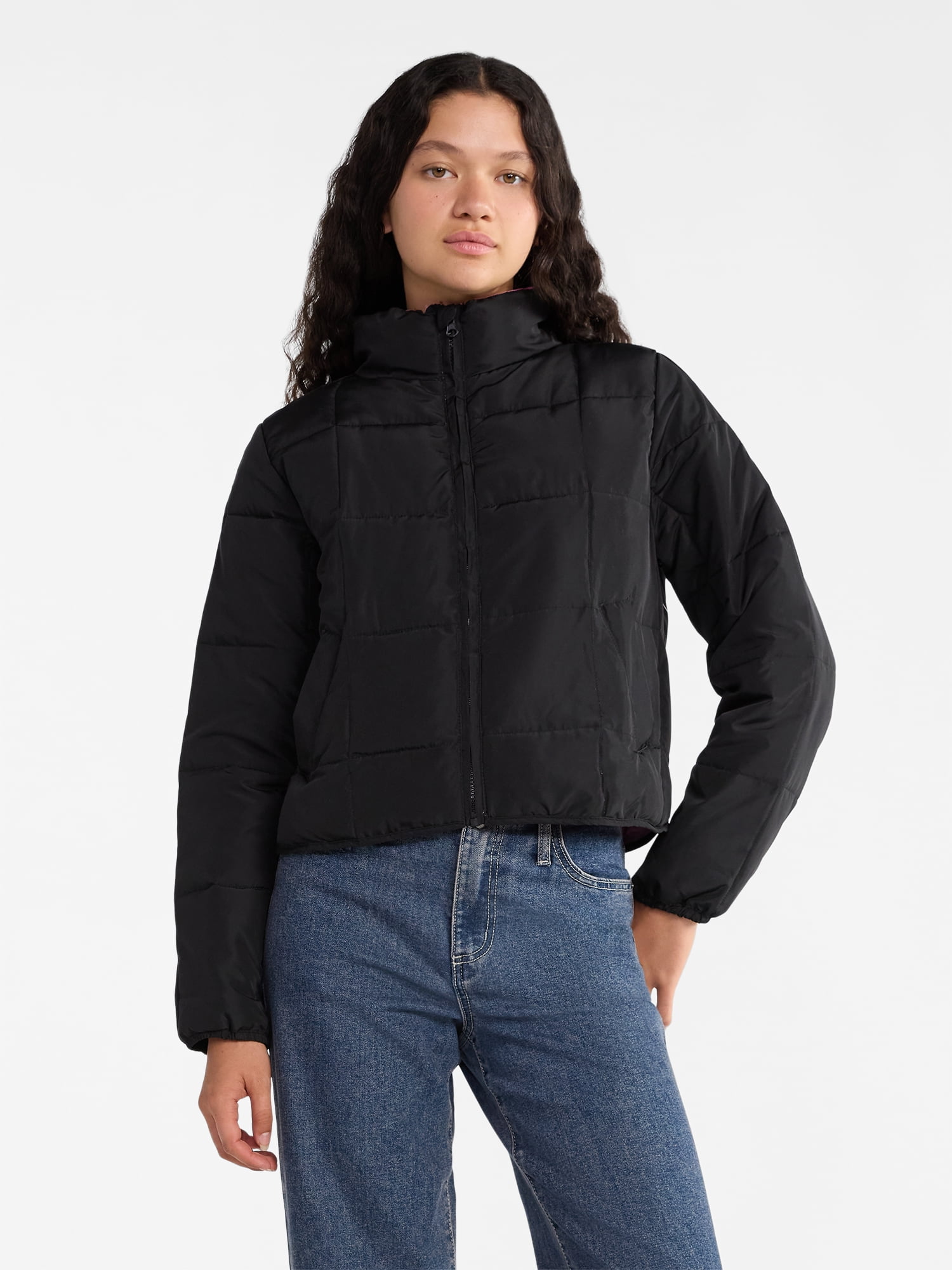 No Boundaries Packable Puffer Jacket, Women's and Women's Plus Sizes XS ...