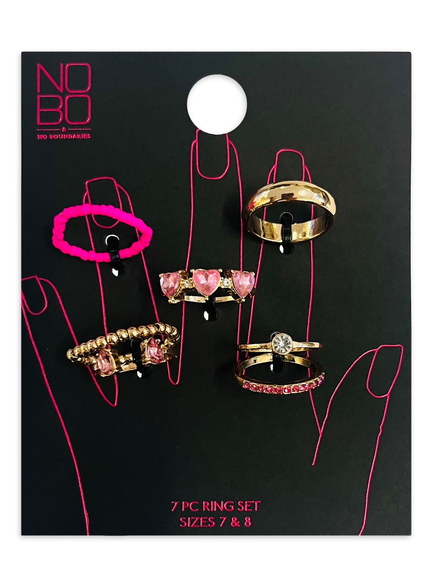 No Boundaries Pave Multi Stones Heart Stacking Stretch Ring Set, 7 Pack ...