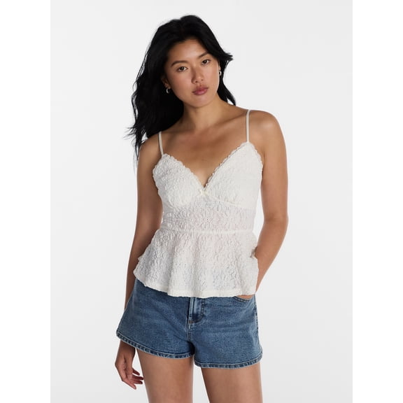 No Boundaries Lace Trim Cami Top, Women's - Walmart.com