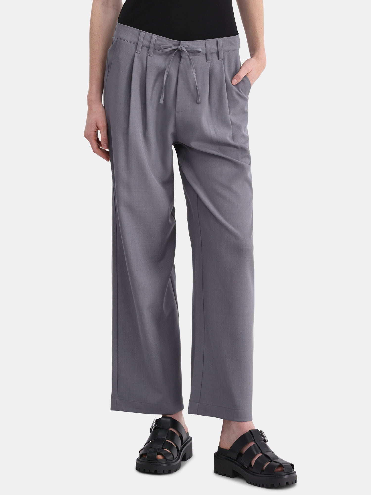 No Boundaries Pleat Wide Leg Trousers, 31" Inseam, Women's - Walmart.com