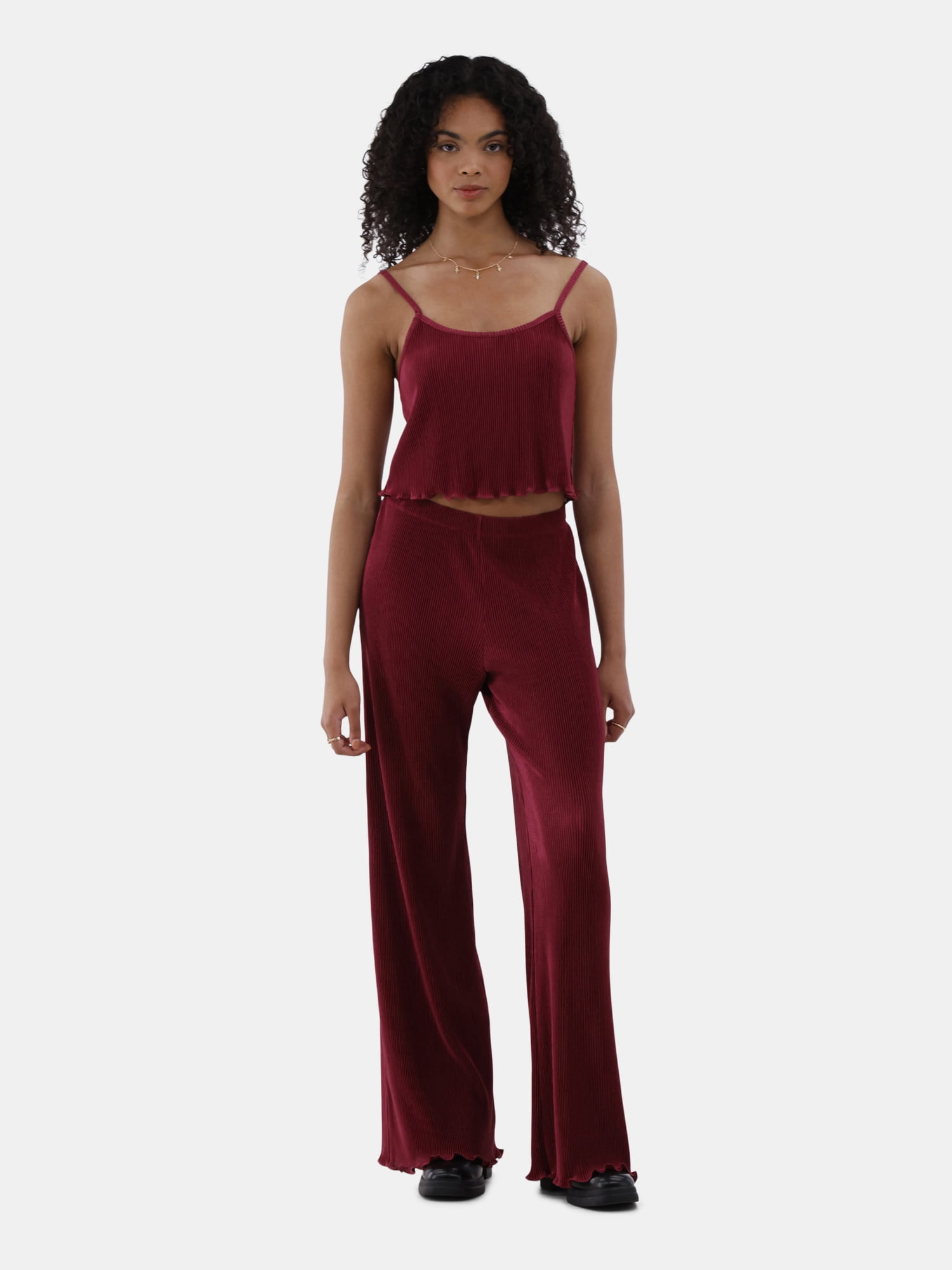 No Boundaries Women's Plissé Cami and Pant Set with Adjustable ...