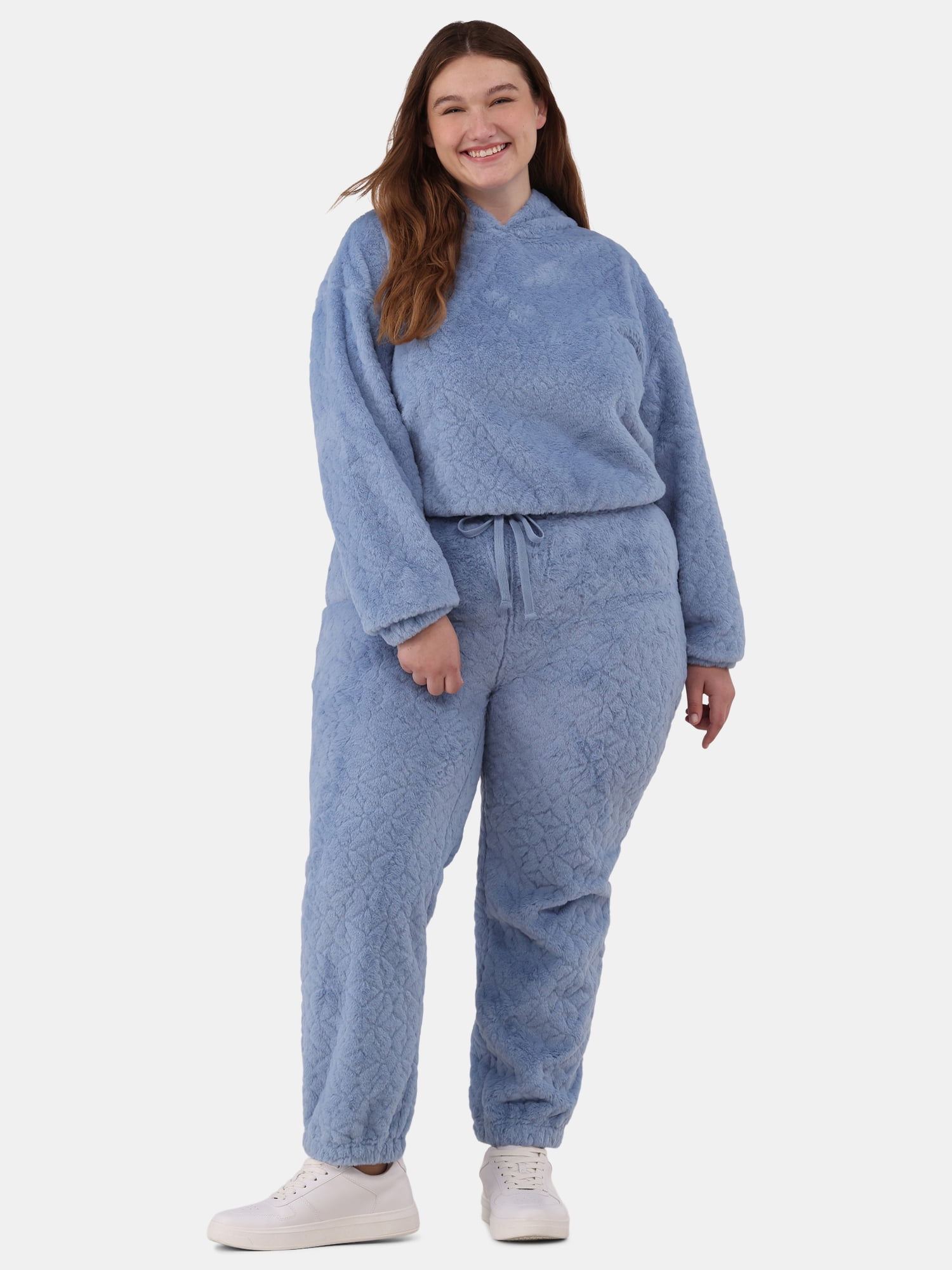 No Boundaries Plush Embossed Hoodie & Sweatpants Set, 2-Piece, Women's ...