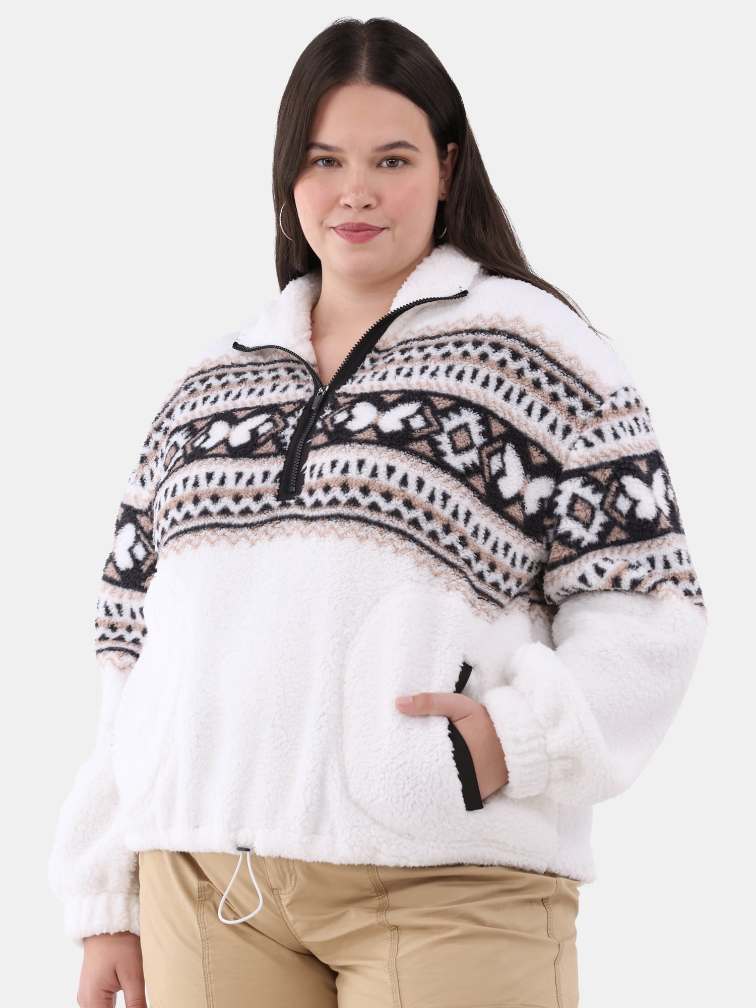 No Boundaries Half Zip Plush Pullover with Pockets, Women's and Women's ...