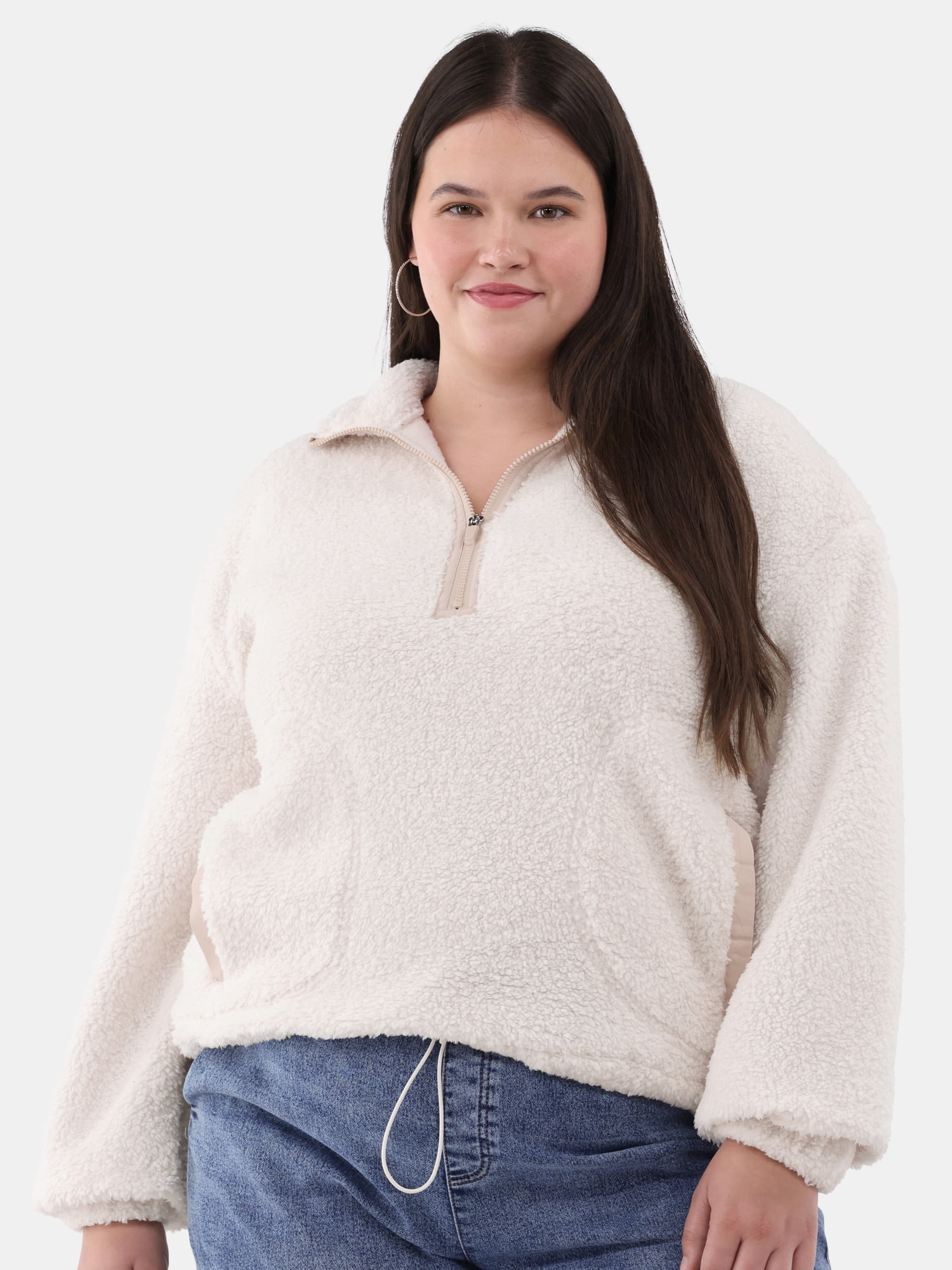 No Boundaries women's Plus Plush Pullover - Half Zip - Walmart.com