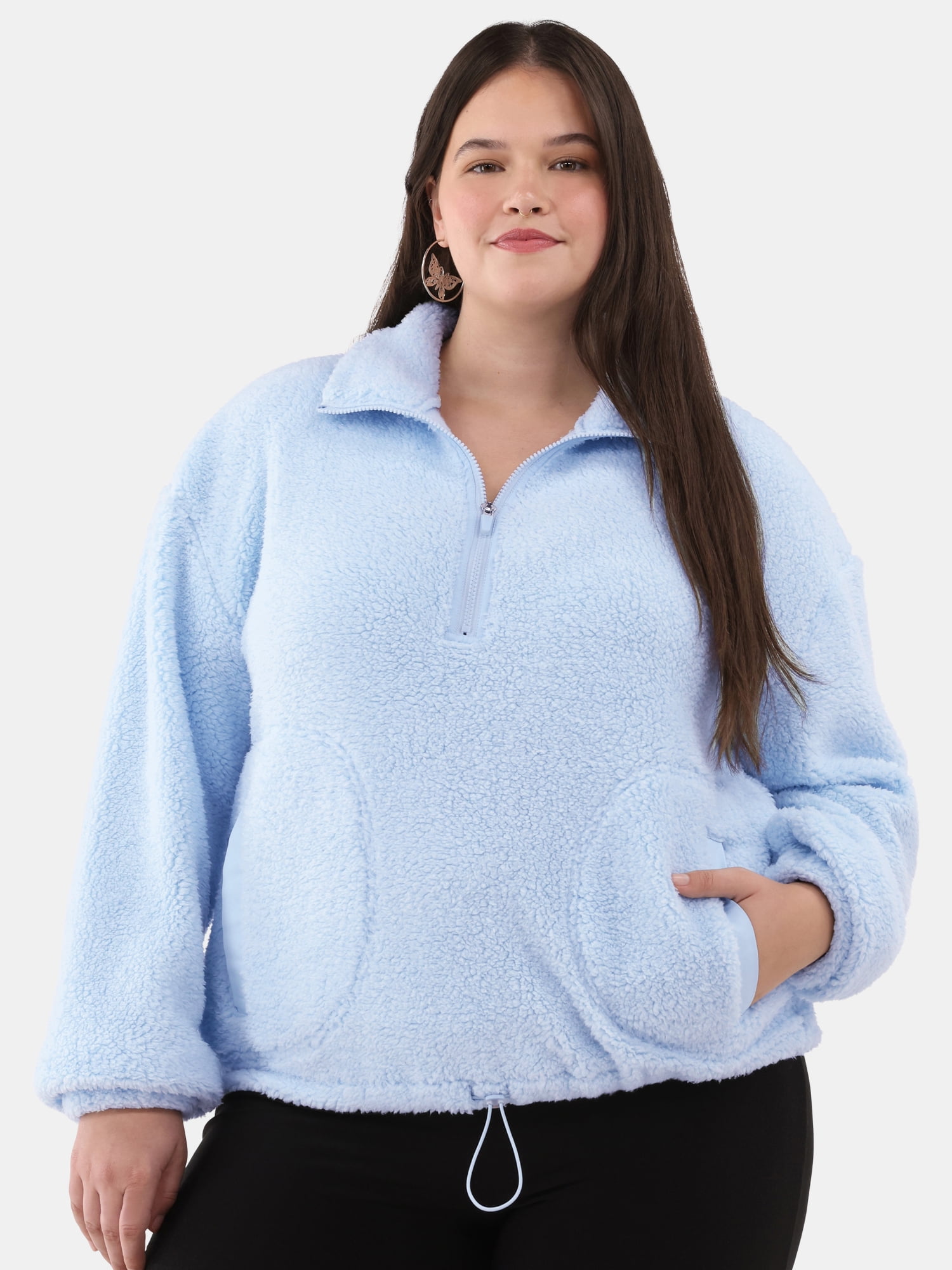 No Boundaries women's Plus Size Plush Pullover - Zip Sweatshirt ...