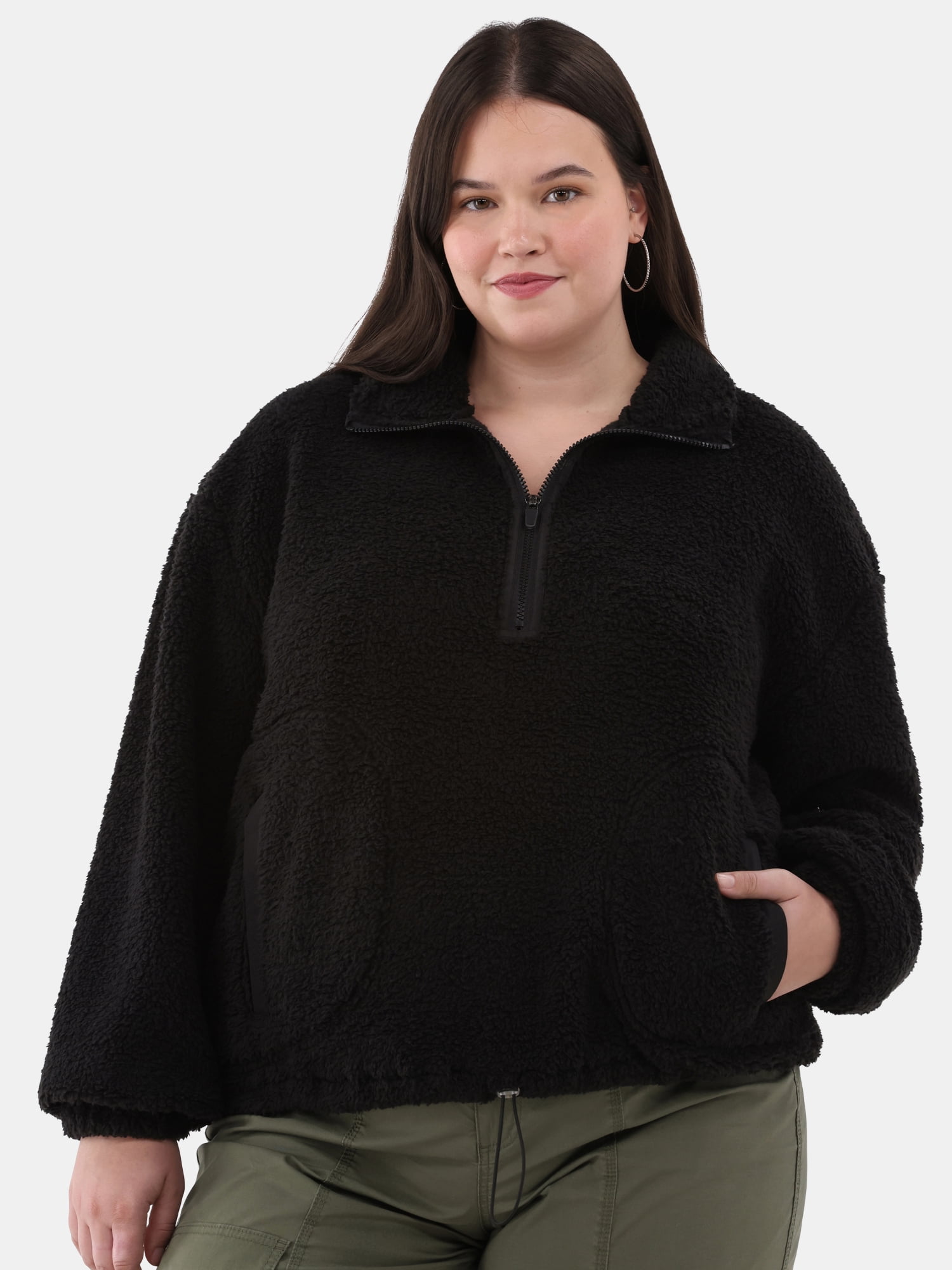No Boundaries Half Zip Plush Pullover with Pockets, Women's and Women's ...