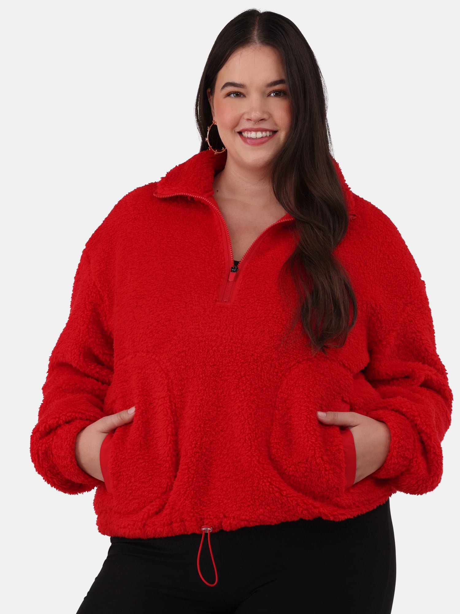 No Boundaries Half Zip Plush Pullover with Pockets, Women's and Women's ...