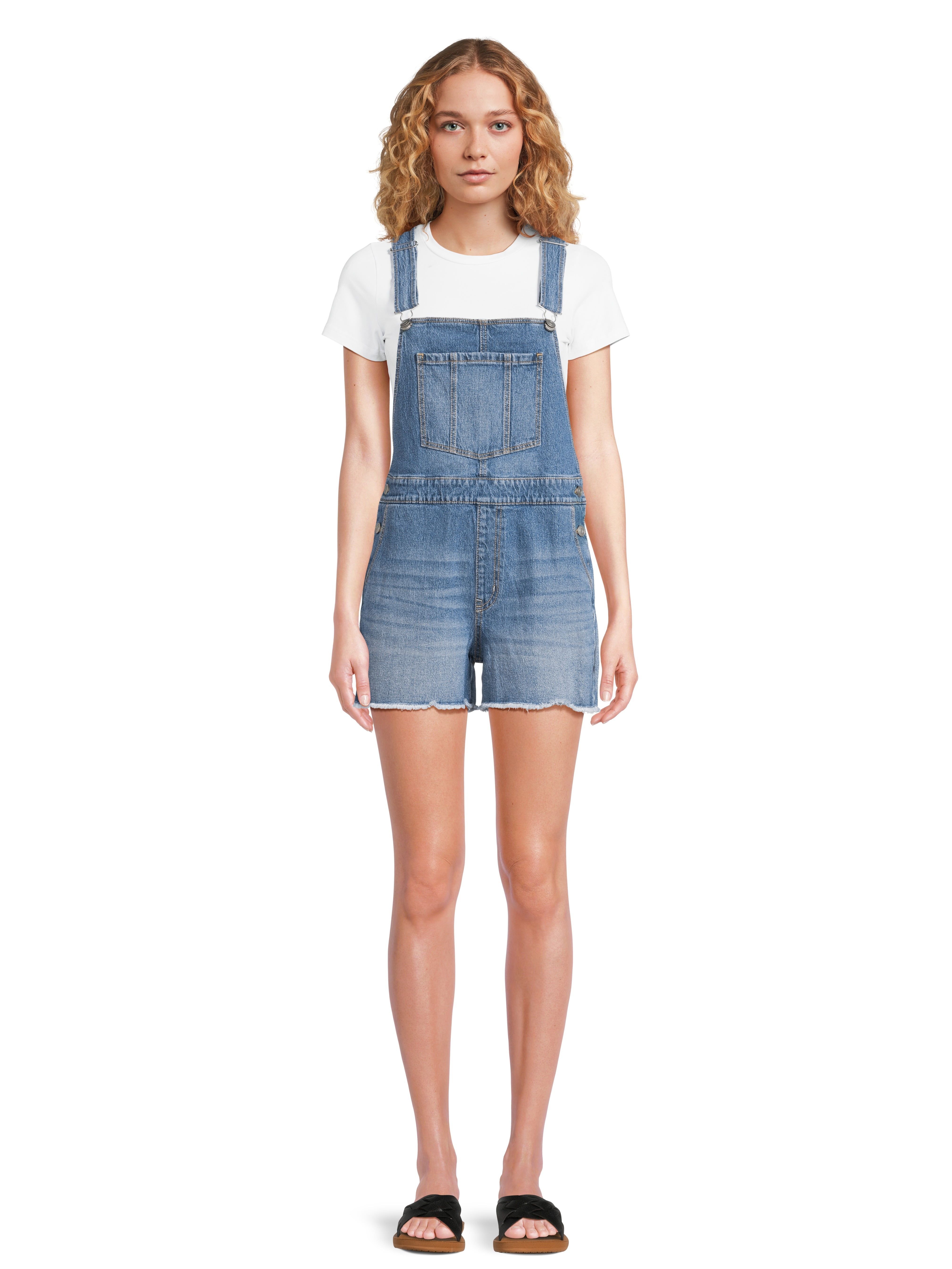 No Boundaries Relaxed Boyfriend Shortalls, 3.5" Inseam, Women's and ...
