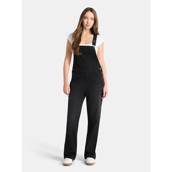 No Boundaries Relaxed Wide-Leg Denim Overalls, Women's - Walmart.com