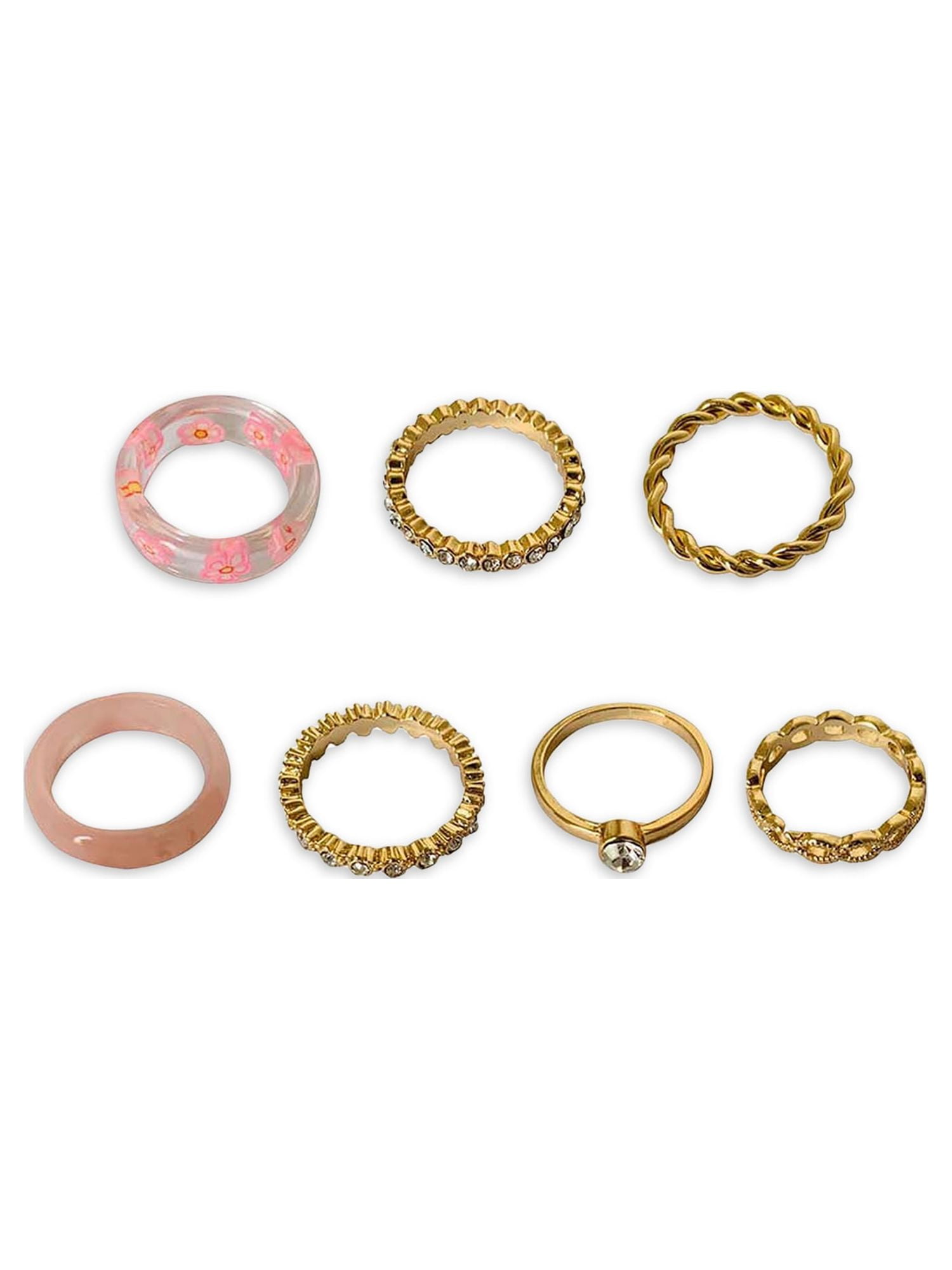 No Boundaries Resin Floral Ring Set, Gold, 7pcs - Walmart.com
