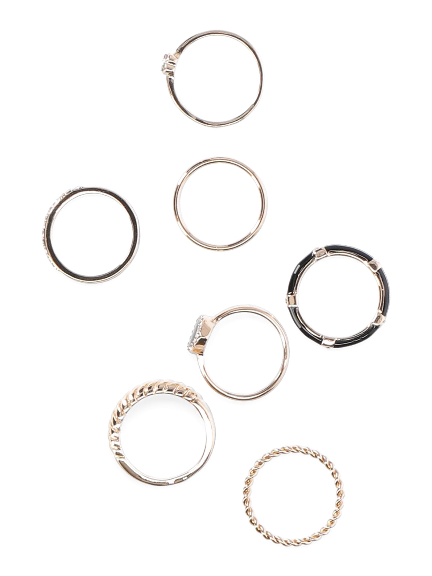 No Boundaries Rhinestone and Heart Stacking Ring Set, 7-Piece, Women’s ...