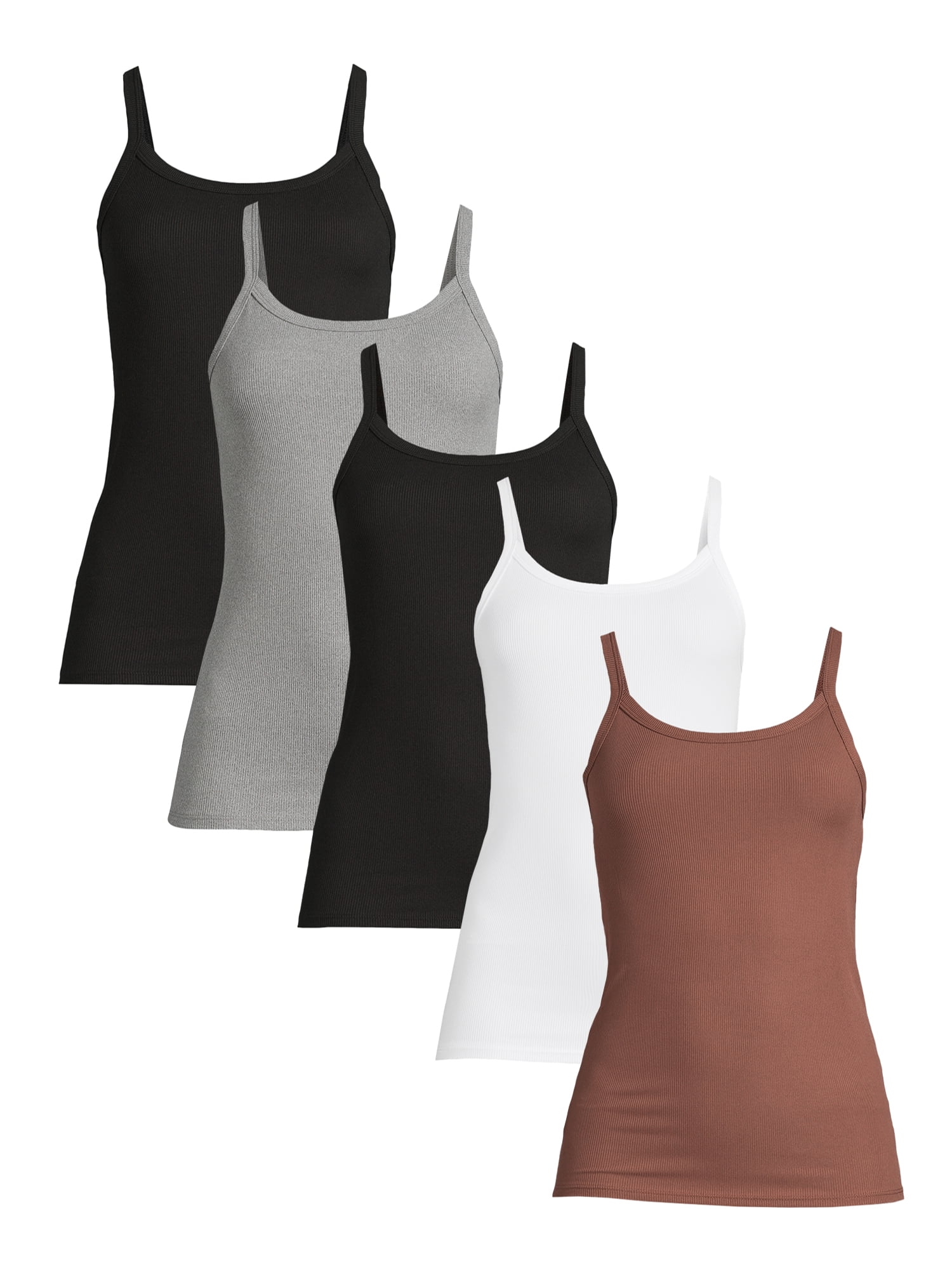 No Boundaries Ribbed Cami Top, 1 or 5-Pack, Women's Brushed Stretch ...