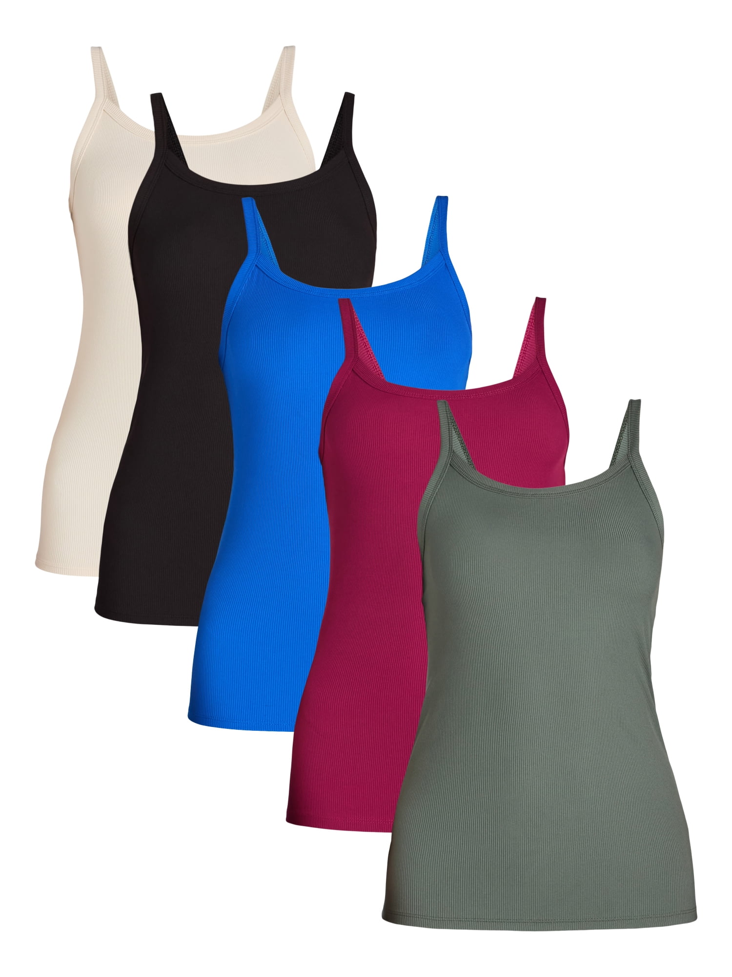 No Boundaries Women's Ribbed Cami Top, 1 or 5-Pack, Stretchy Sleeveless ...