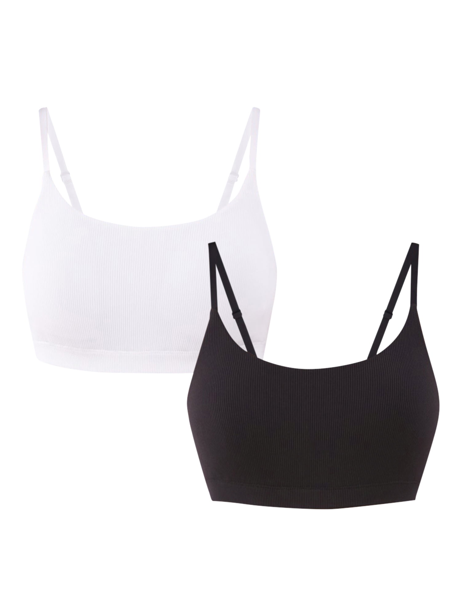 No Boundaries Ribbed Cami Bralette 2-Pack, Women's & Women's Plus ...
