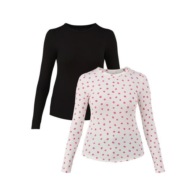 No Boundaries Ribbed Crewneck Tee with Long Sleeves, 1 or 2-Pack, Women ...