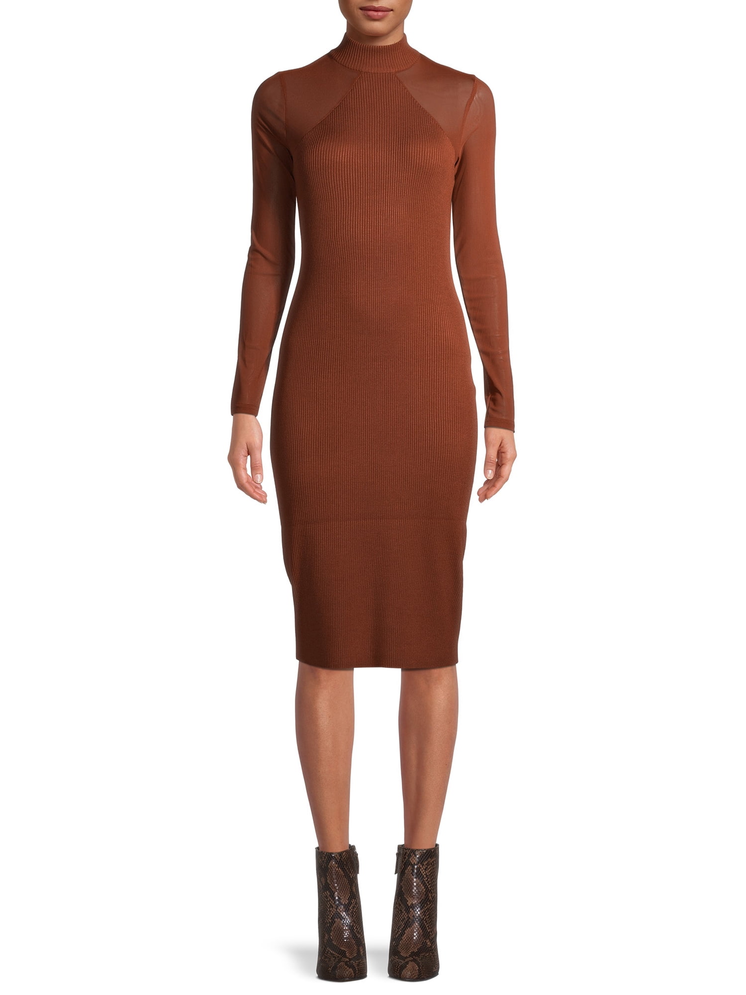 No Boundaries Ribbed Dress with Mesh Insets, Women’s and Women’s Plus ...