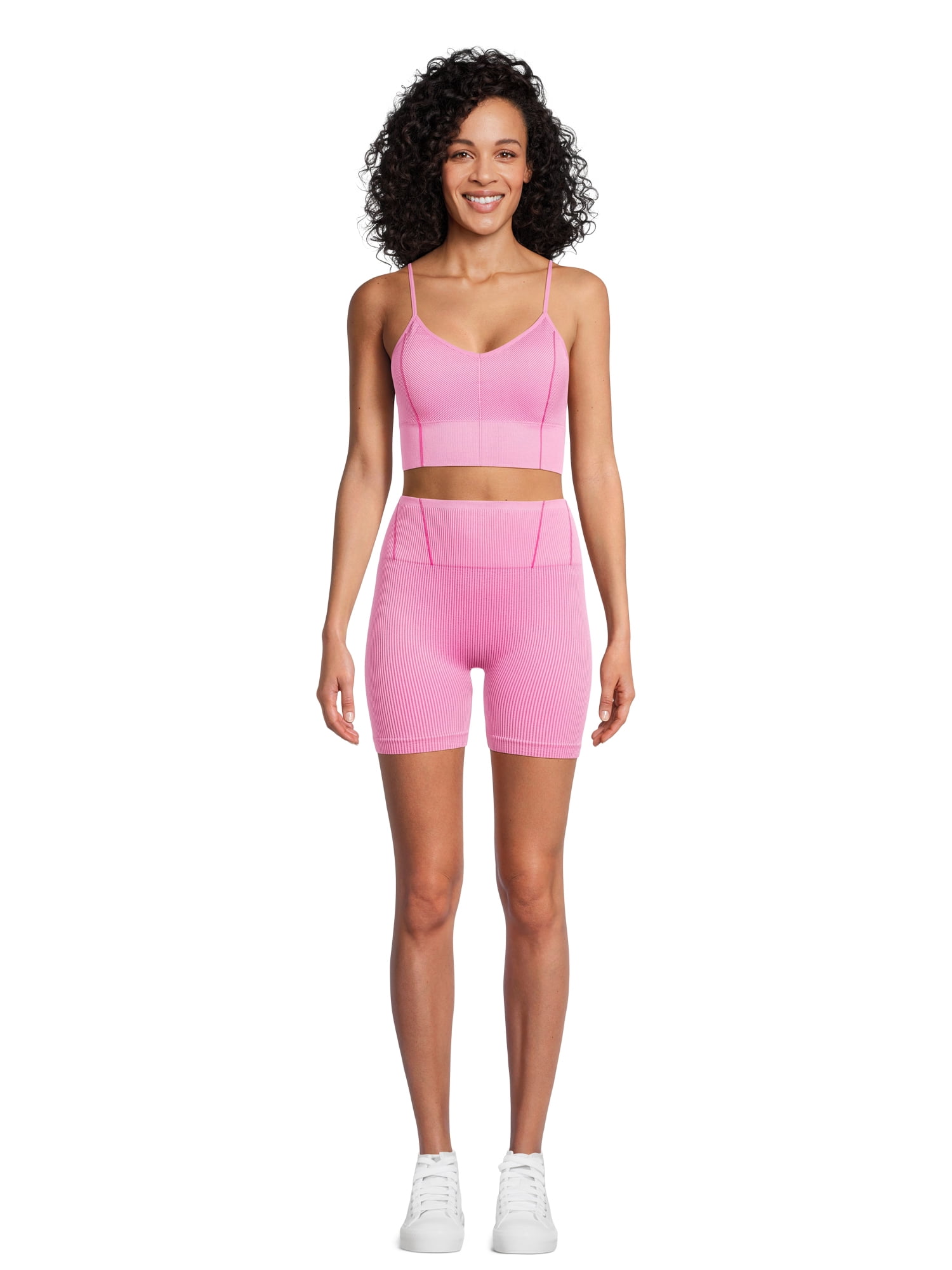No Boundaries Ribbed Knit Cami Bra and Bike Shorts Set, 2-Piece, Women ...