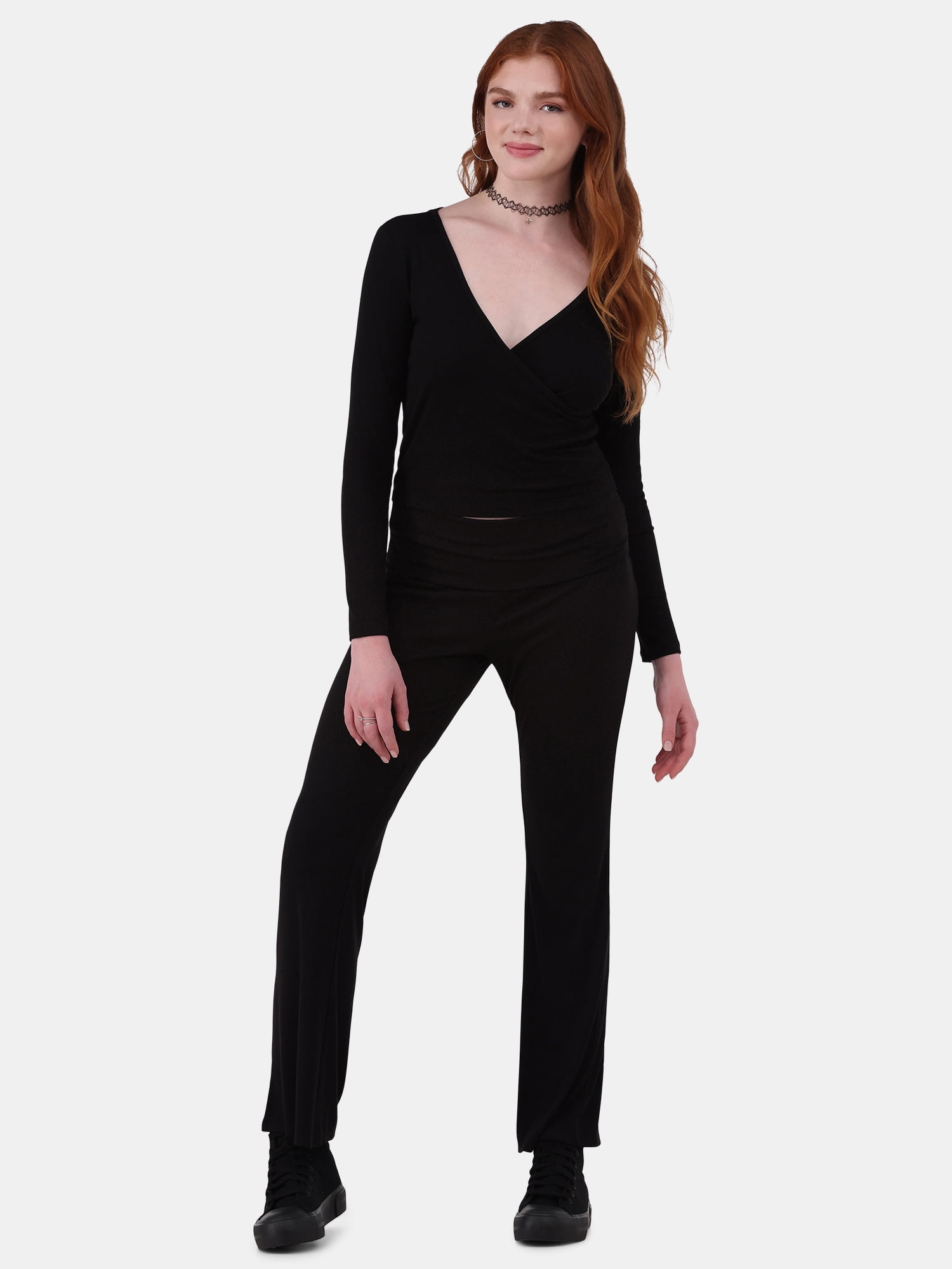 No Boundaries Ribbed Top and Flare Pants Pajama Set, 2-Piece, Women’s ...