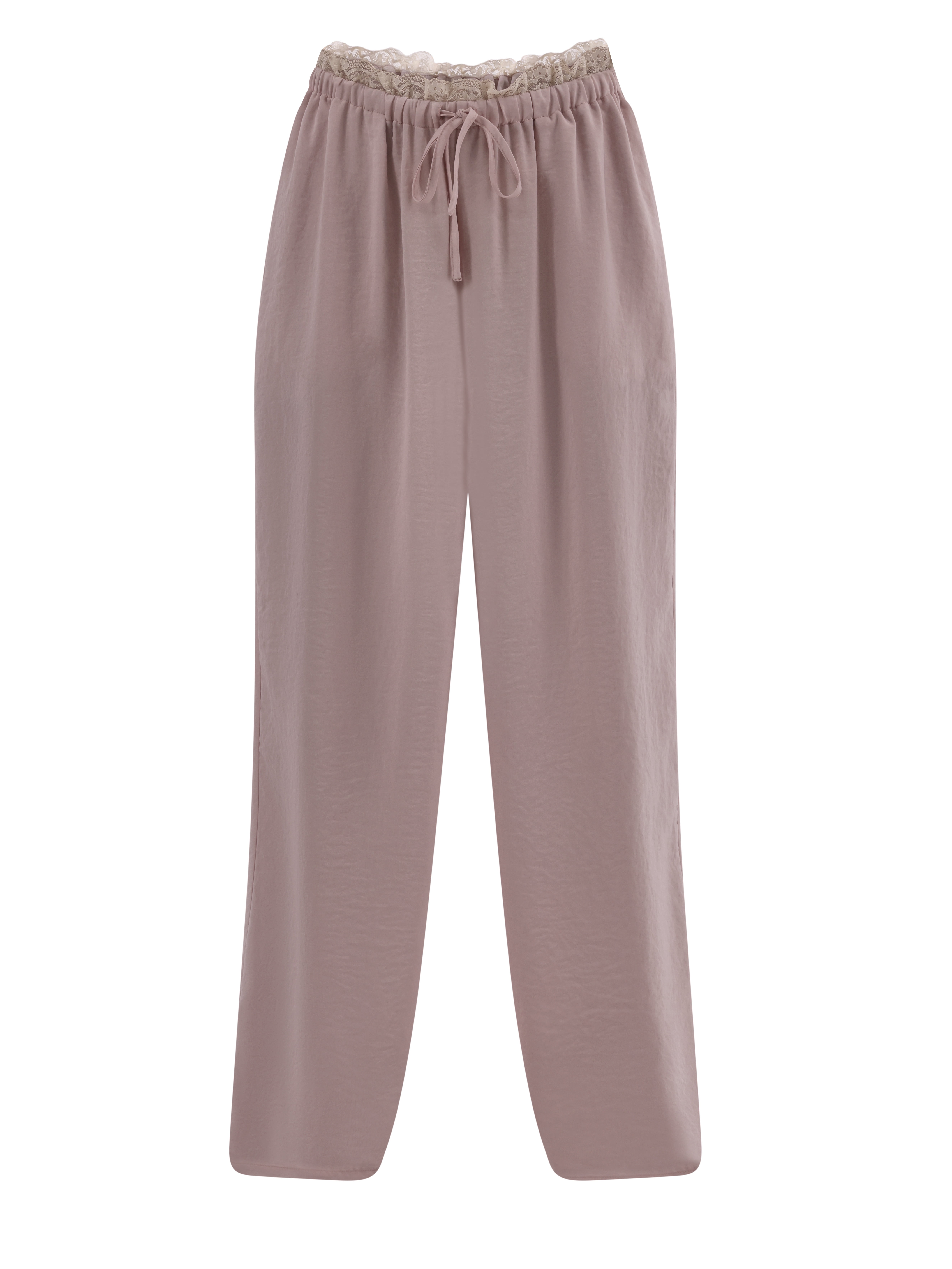 No Boundaries Satin Pants with Scallop Lace Trim, 30.75'' Inseam, Women ...