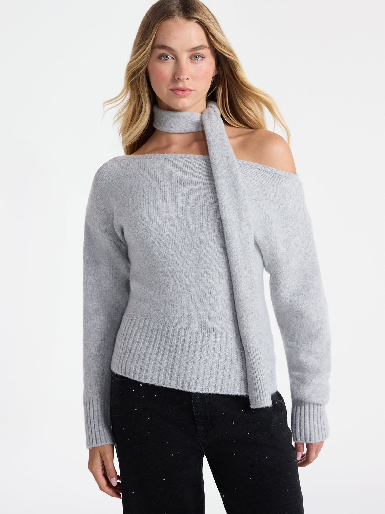 No Boundaries Scarf Sweater, Midweight, 2-Piece, Women’s - Walmart.com