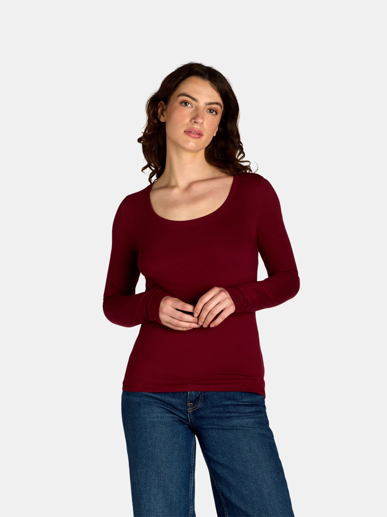 No Boundaries Scoop Neck Everyday Tee with Long Sleeves, 1 and 3 Pack ...