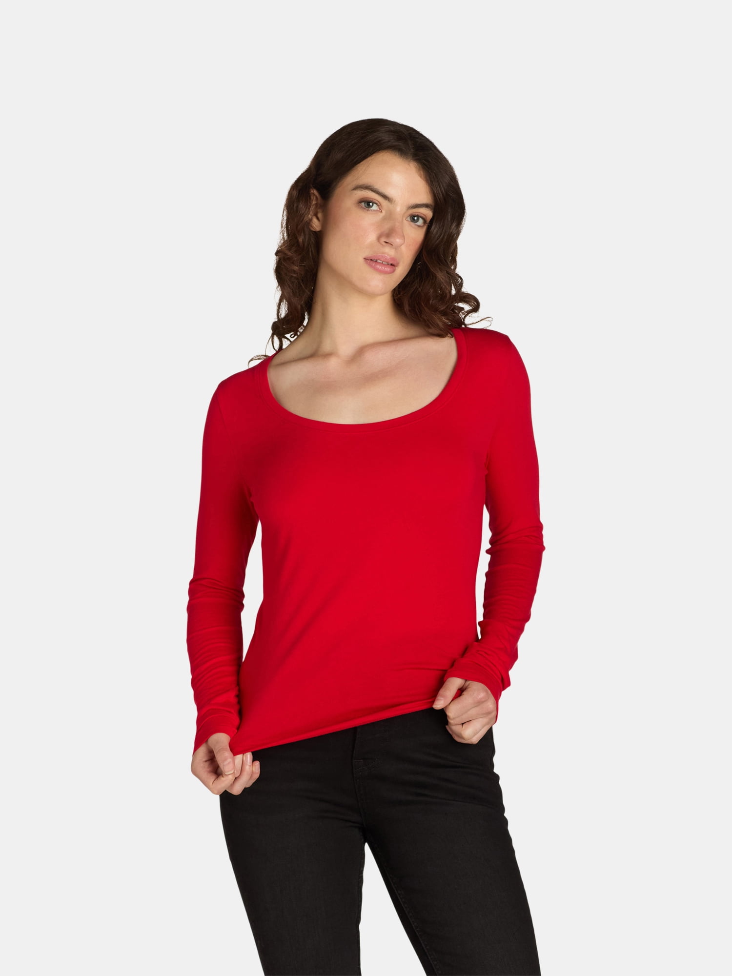 No Boundaries Scoop Neck Everyday Tee with Long Sleeves, 1 and 3 Pack ...