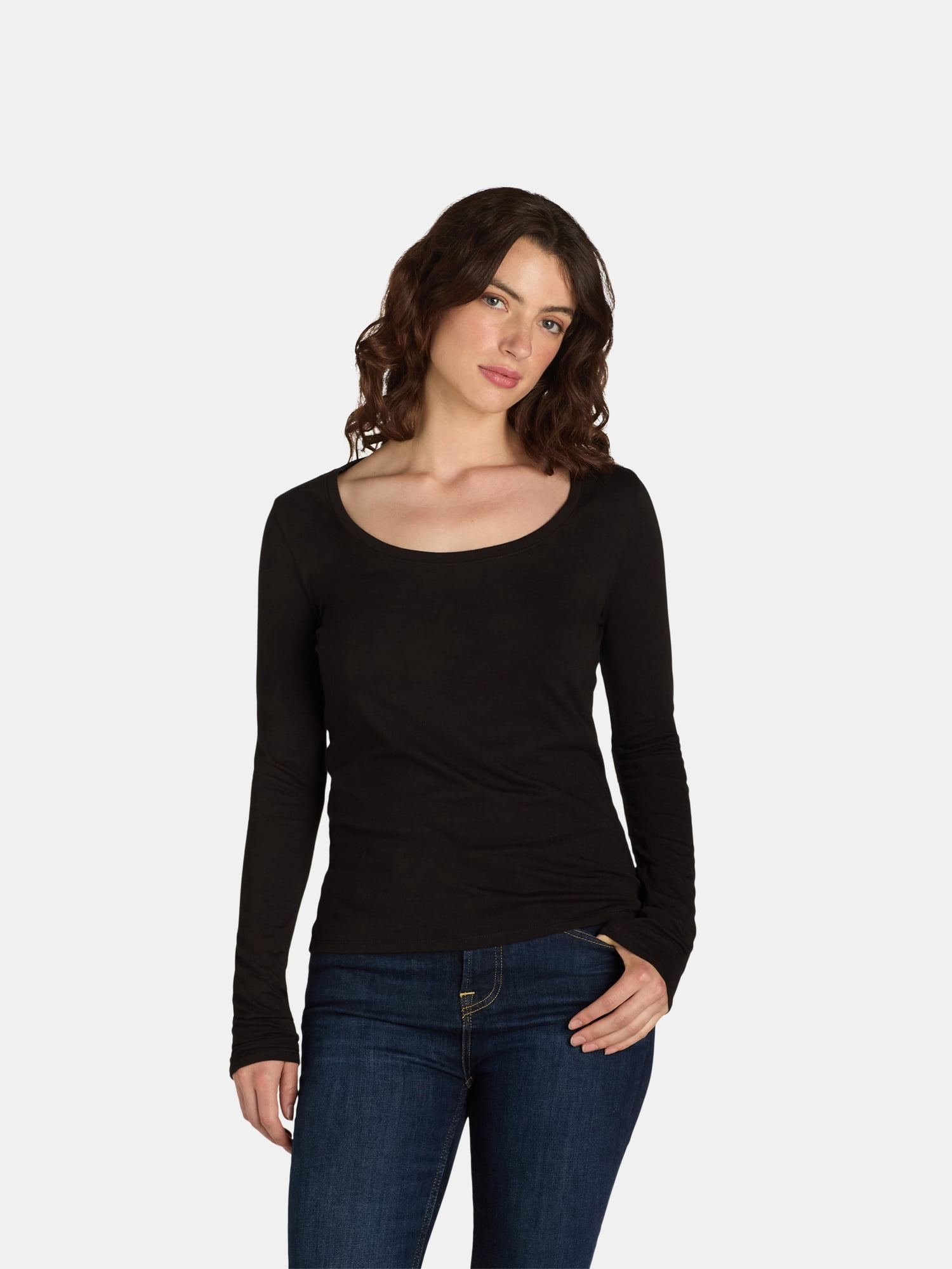 No Boundaries Scoop Neck Everyday Tee with Long Sleeves, 1 and 3 Pack ...