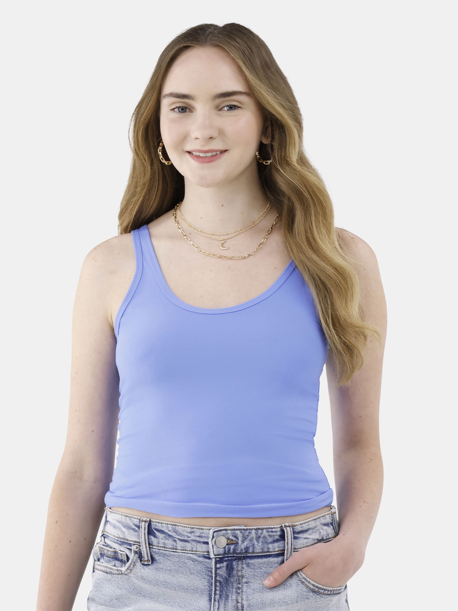 No Boundaries Women's Scoop Neck Tank Top, Comfy Fit, Polyester/Spandex ...