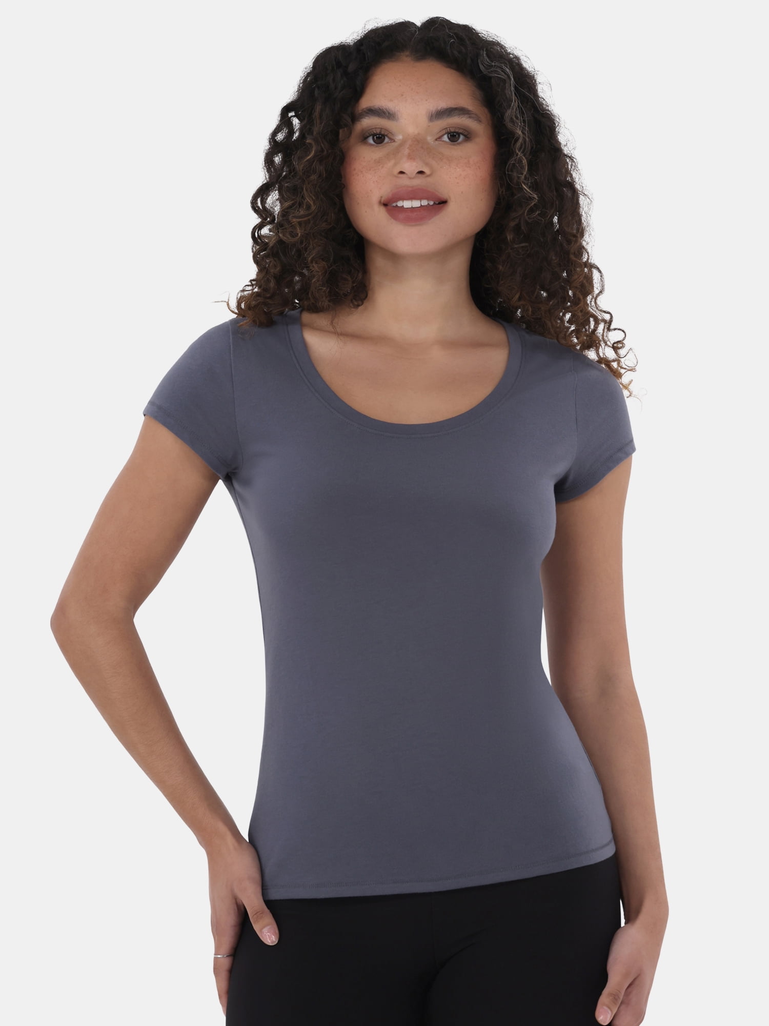 No Boundaries Women's Scoop Neck T-Shirt with Short Sleeves, Soft ...