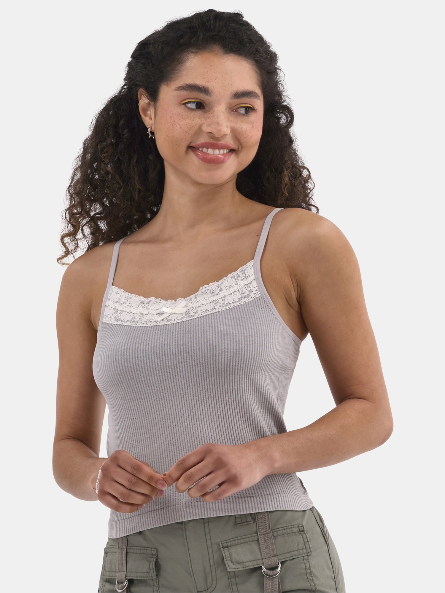 No Boundaries Seamless Cami with Lace Trim, Women's - Walmart.com
