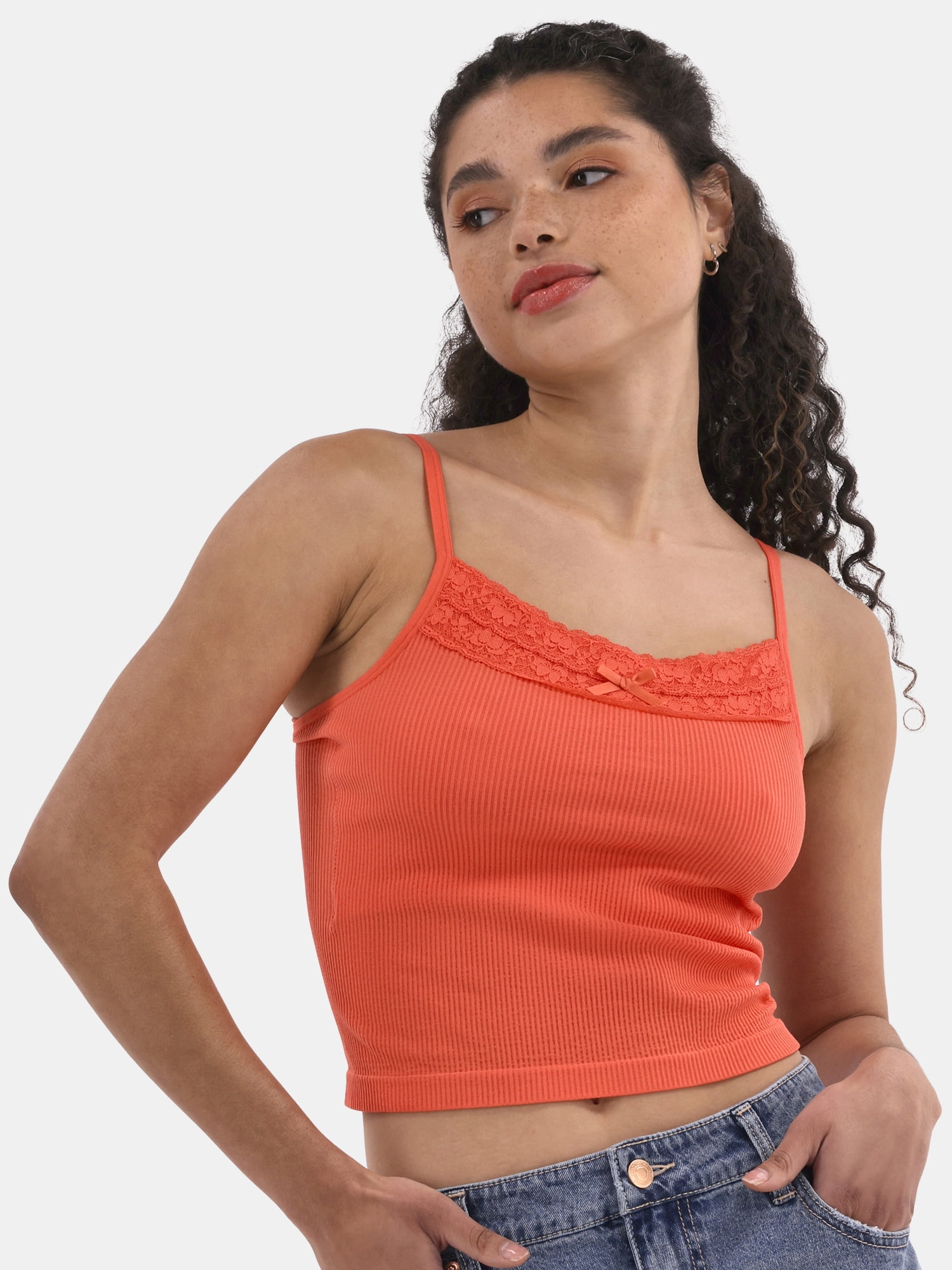 No Boundaries Seamless Cami with Lace Trim, Women's - Walmart.com