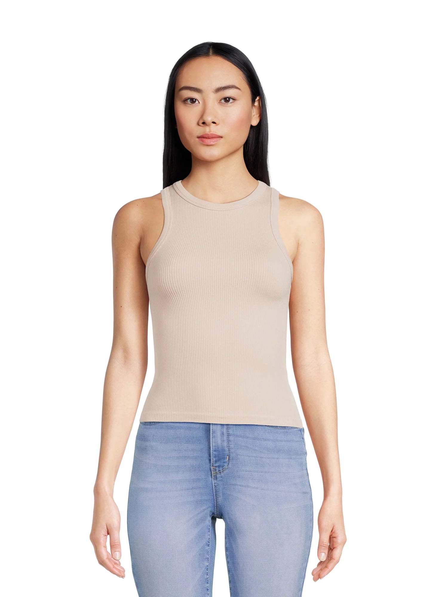 No Boundaries Women's Seamless Tank Top, Slim Fit, Stretch, Plus Sizes ...