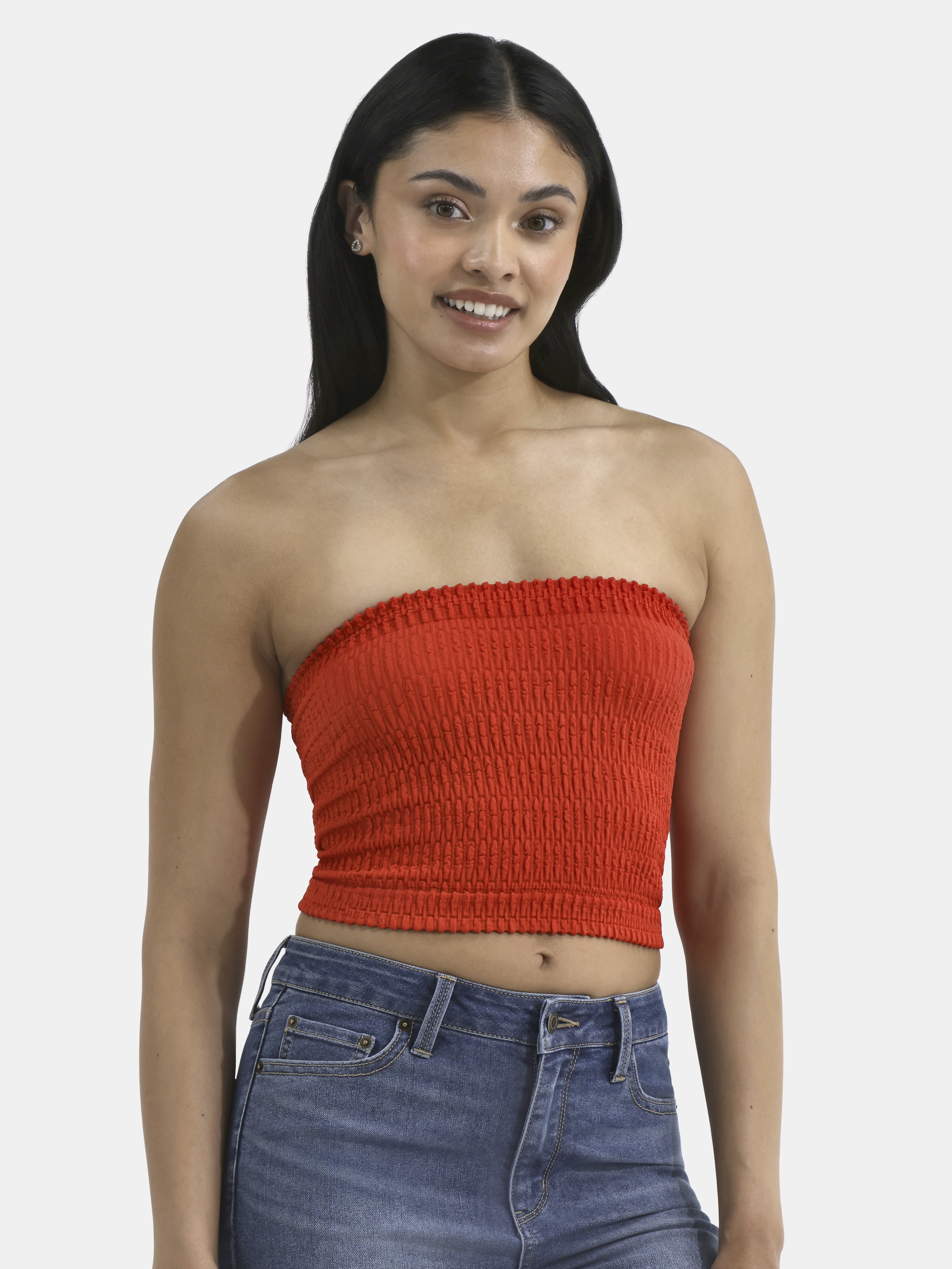 No Boundaries Seamless Textured Tube Top, Women's Crop Tank Top ...