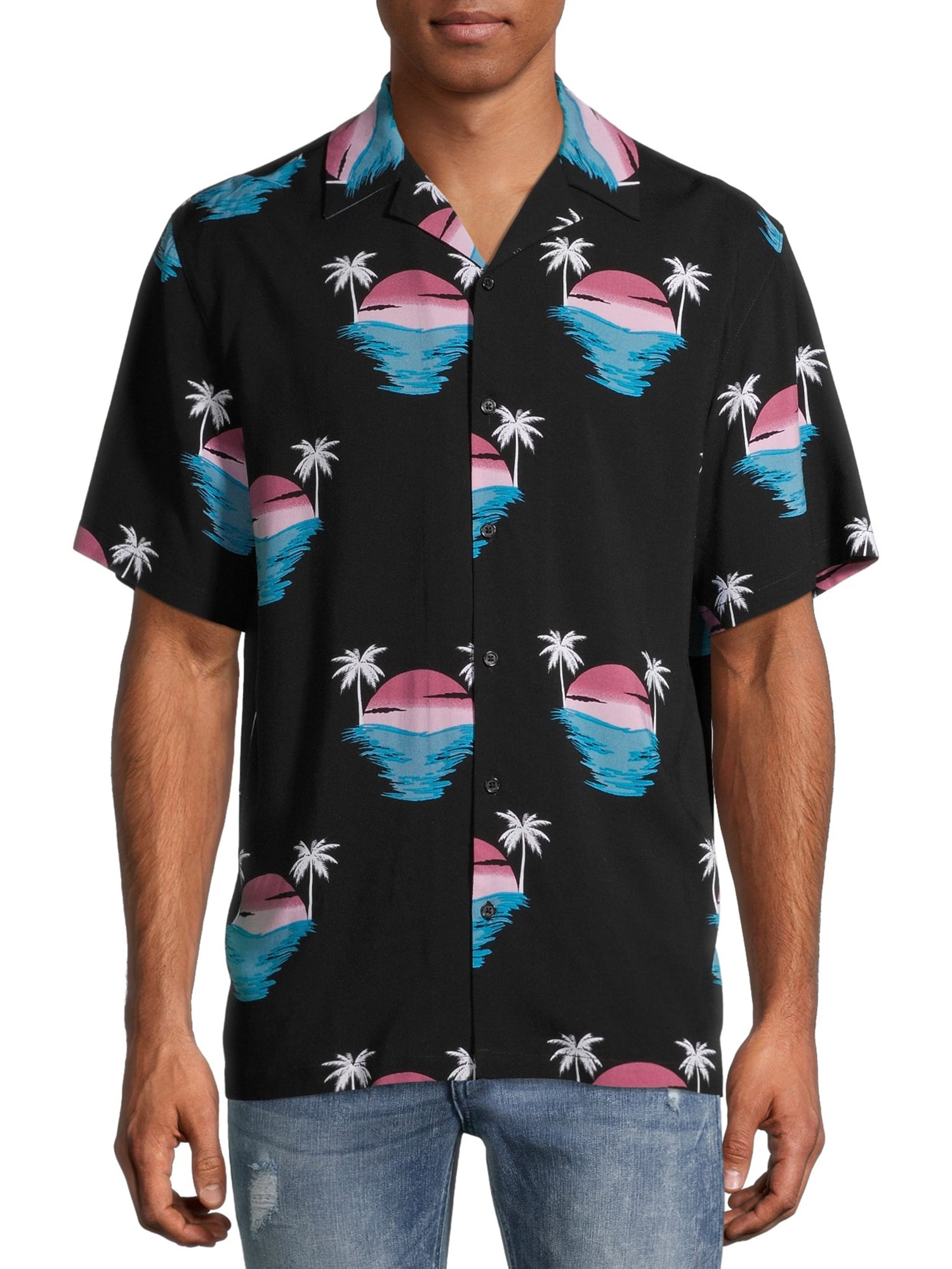 No Boundaries Short Sleeve Printed Rayon Shirt (Men's) 1 Pack - Walmart.com