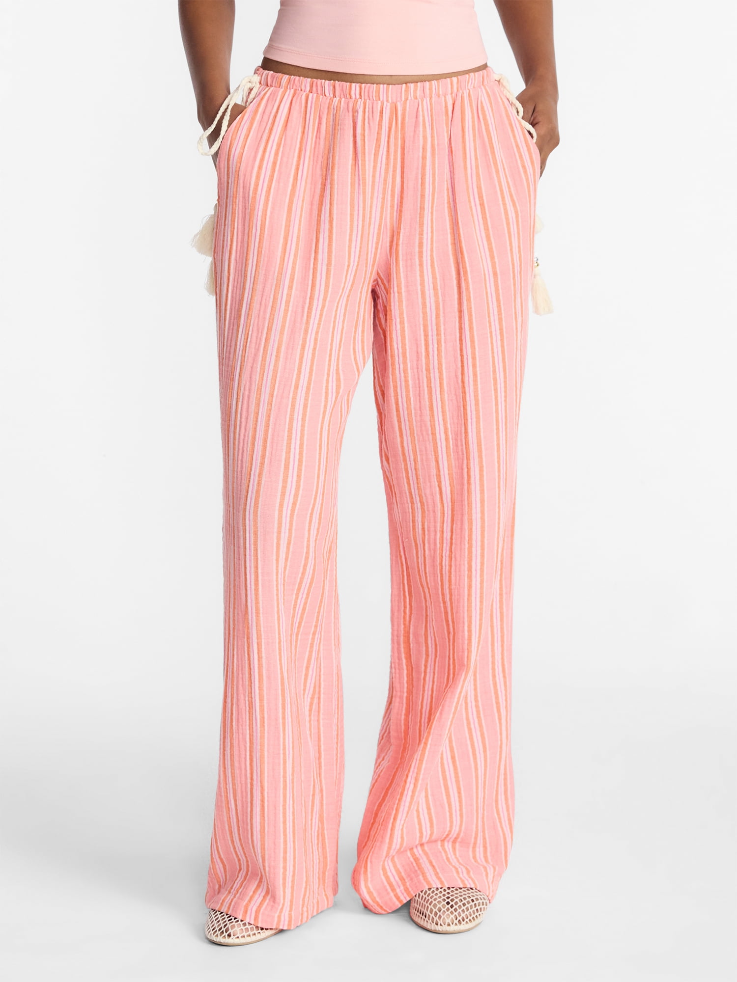 No Boundaries Cotton Gauze Side Tie Beach Pants, 31.5" Inseam, Women's ...