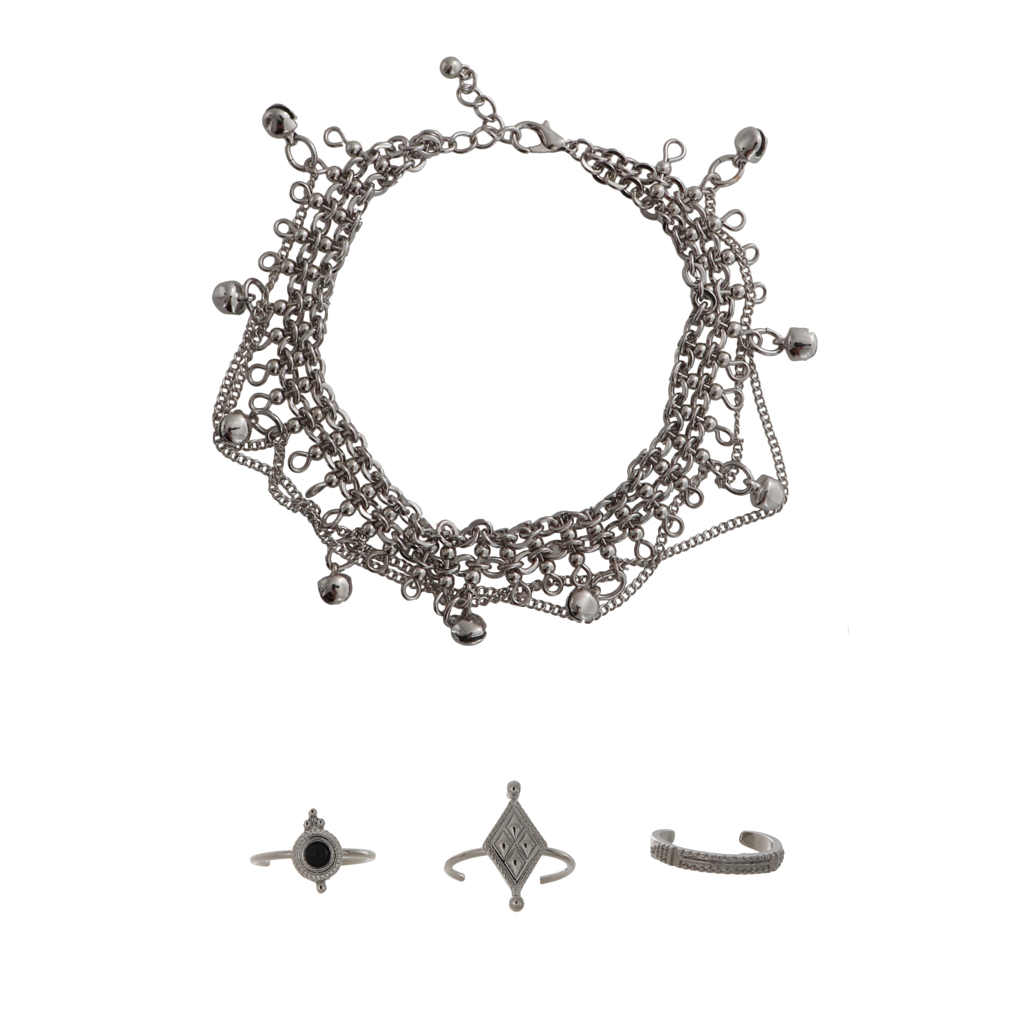 No Boundaries Silver Tone Chain Anklet and Toe Ring Set - Walmart.com
