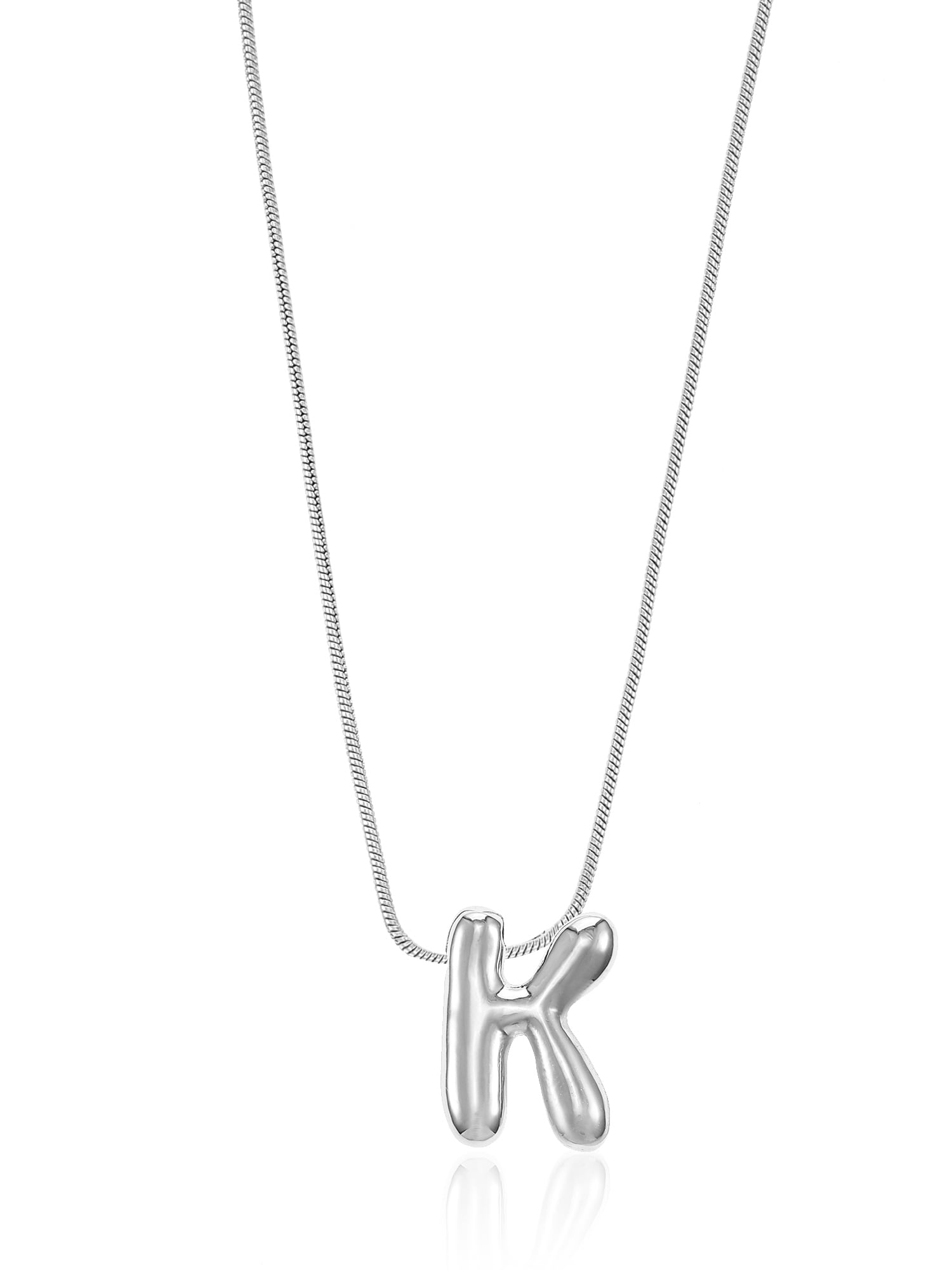 No Boundaries Silvertone Initial K Necklace, 16" Snake Chain with ...