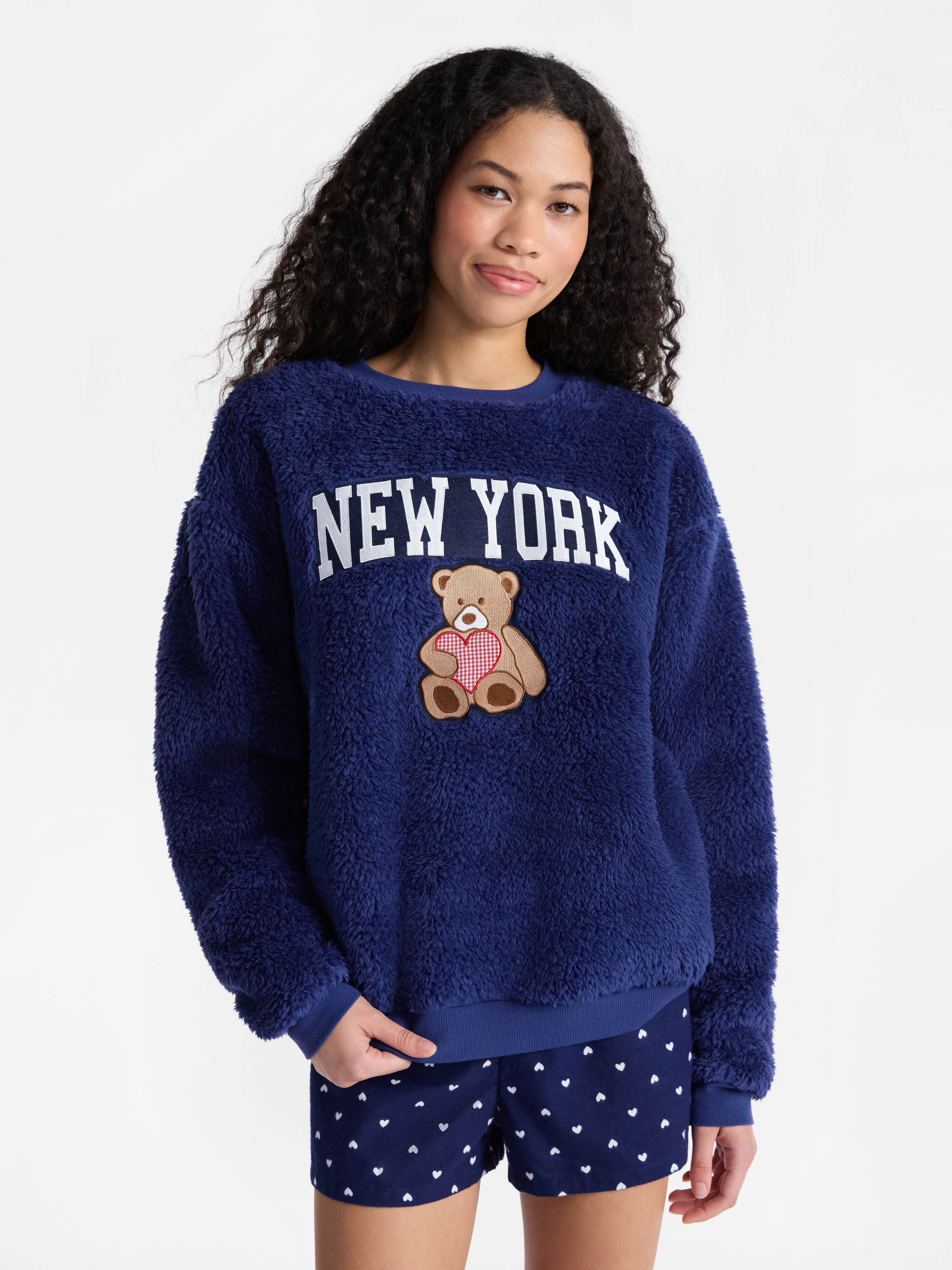 No Boundaries Sleepwear Teddy Fleece Pullover, Lightweight, Women’s ...
