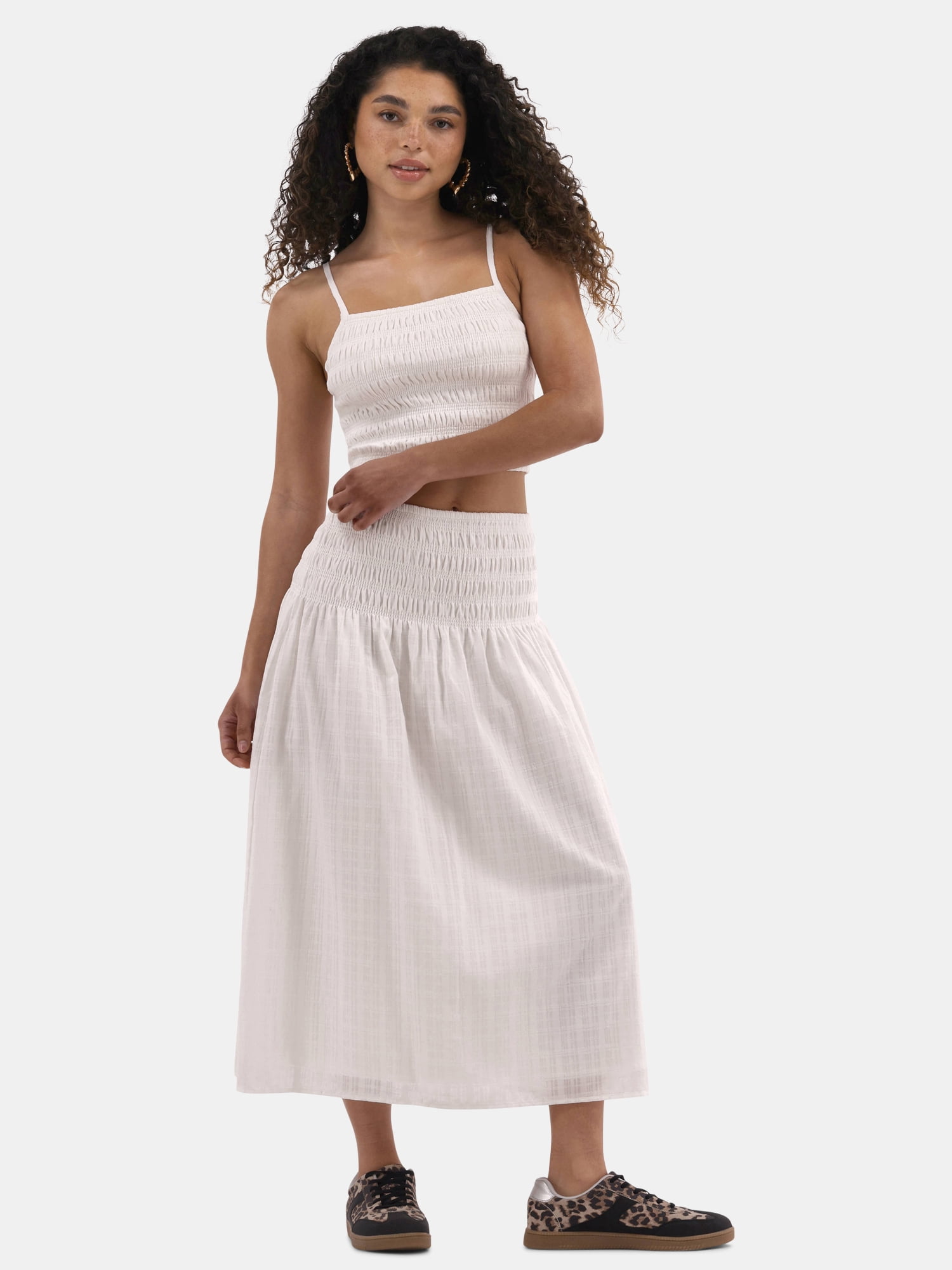 No Boundaries Smocked Cami Top and Maxi Skirt Set, 2-Piece, Women's ...