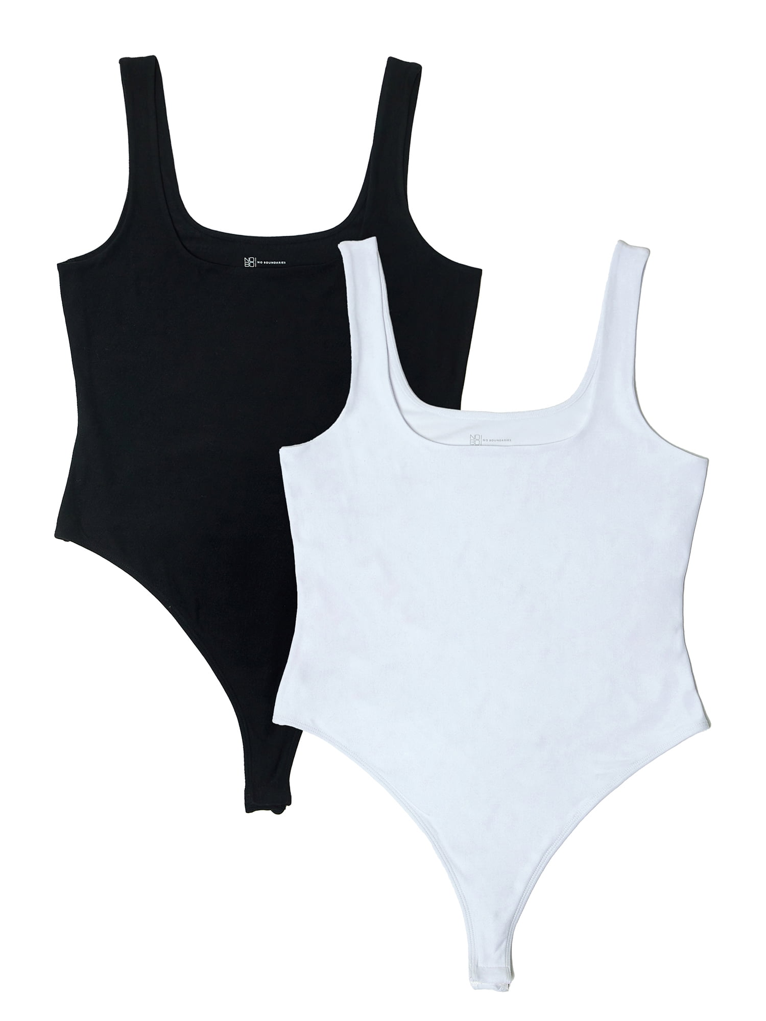 No Boundaries Square Neck Bodysuit, 2 Pack, Women's and Women's Plus ...