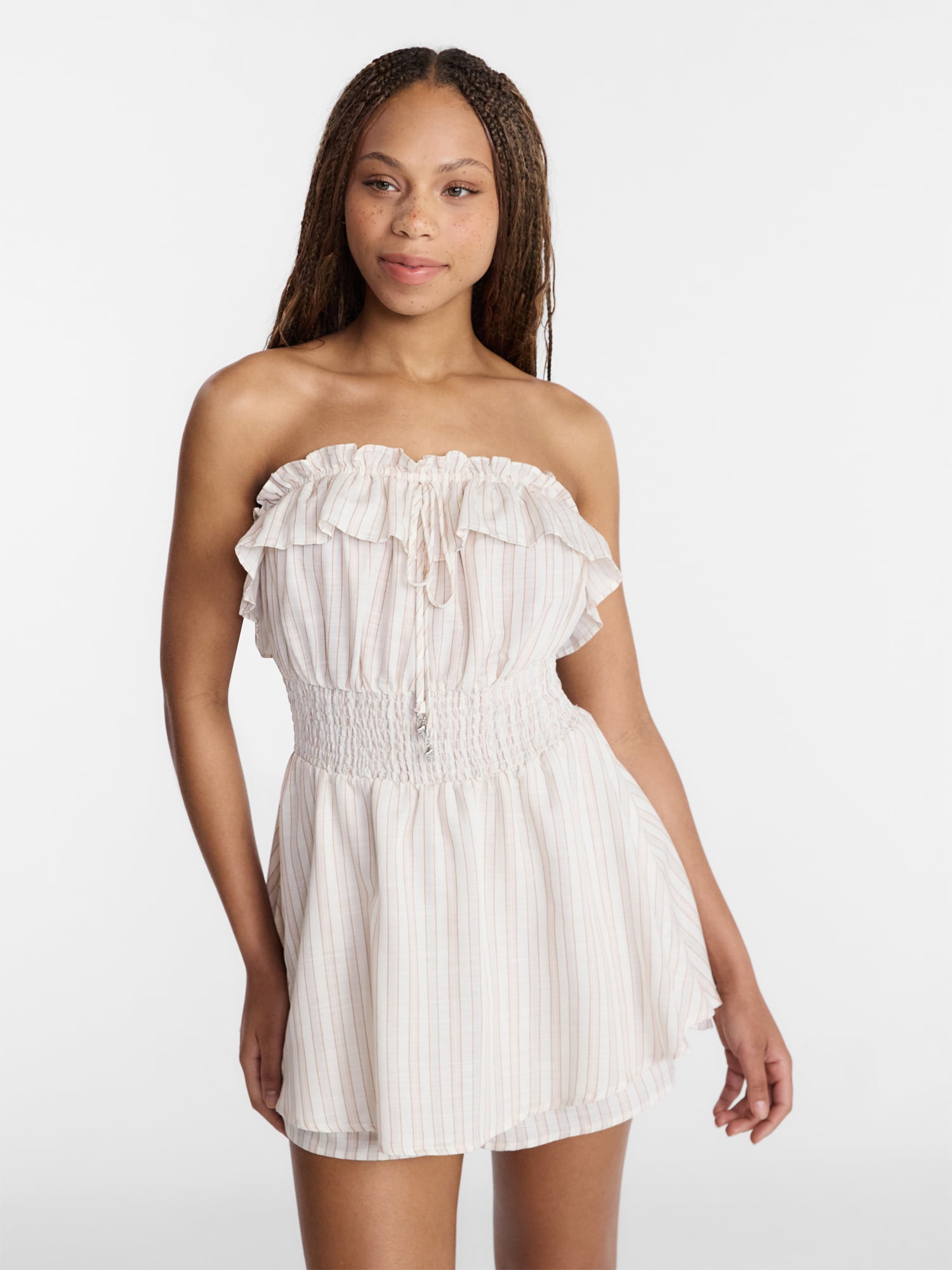 No Boundaries Strapless Ruffle Romper, Women's XXS-XXL - Walmart.com