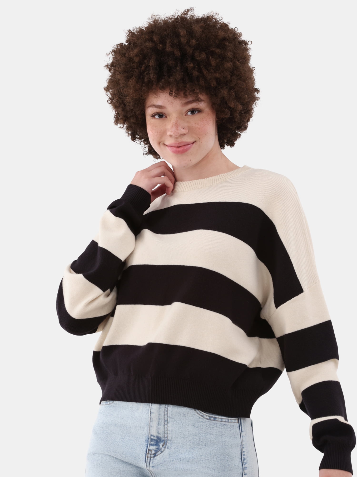 No Boundaries Striped Sweater with Long Sleeves, Midweight, Women’s ...