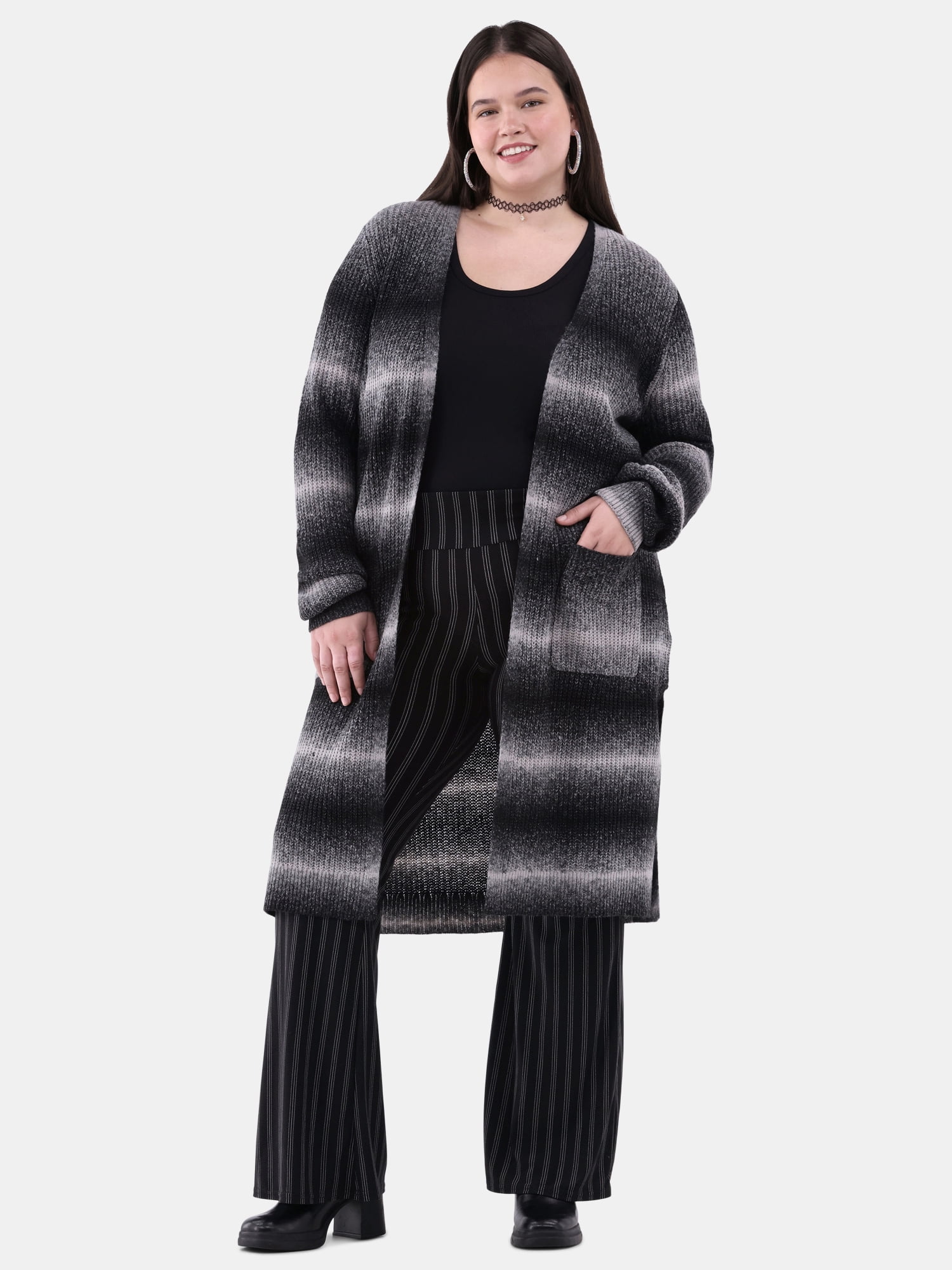 No Boundaries Striped Duster Cardigan, Women's and Women's Plus ...