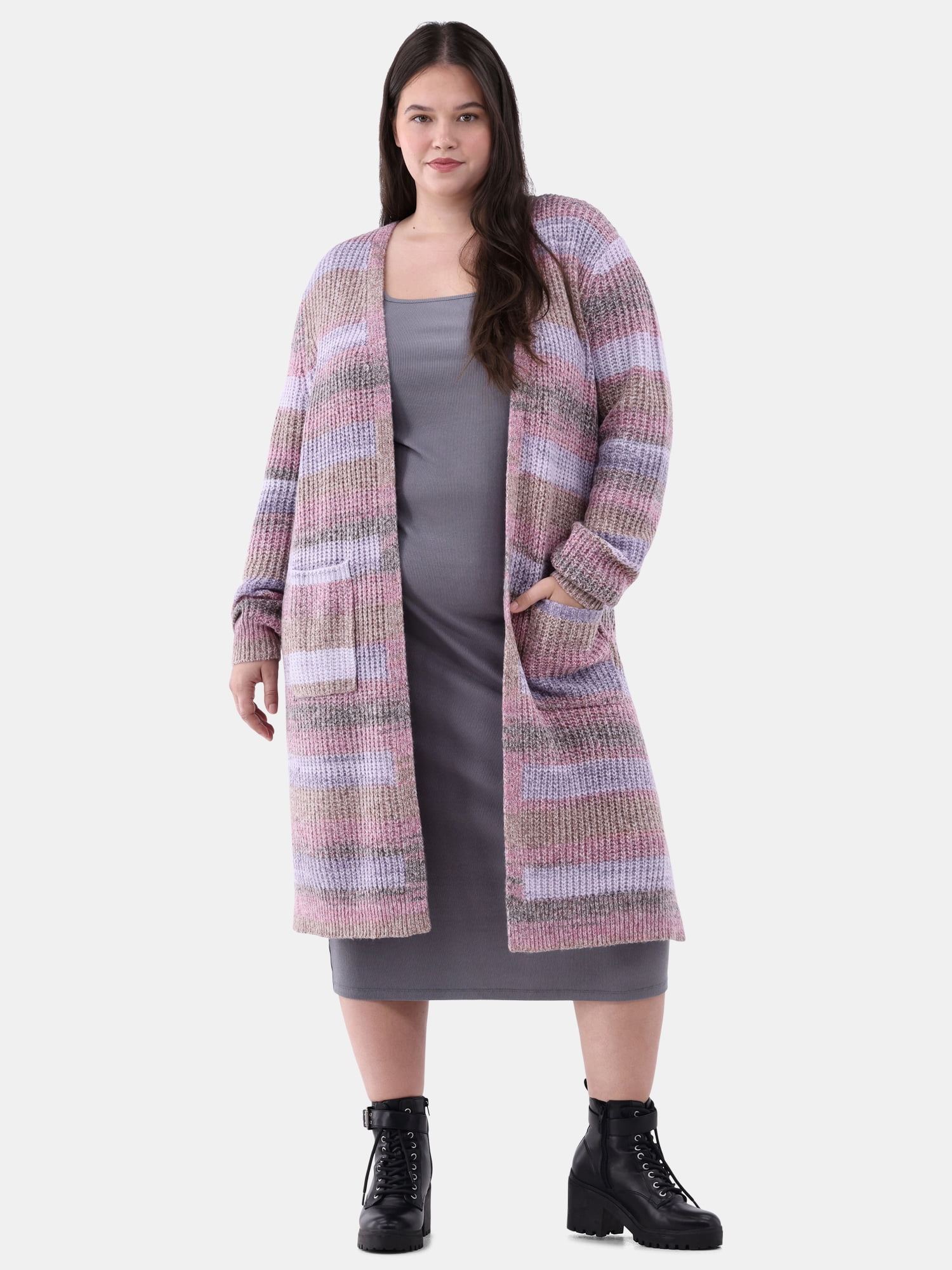 No Boundaries Striped Duster Cardigan, Women's and Women's Plus ...
