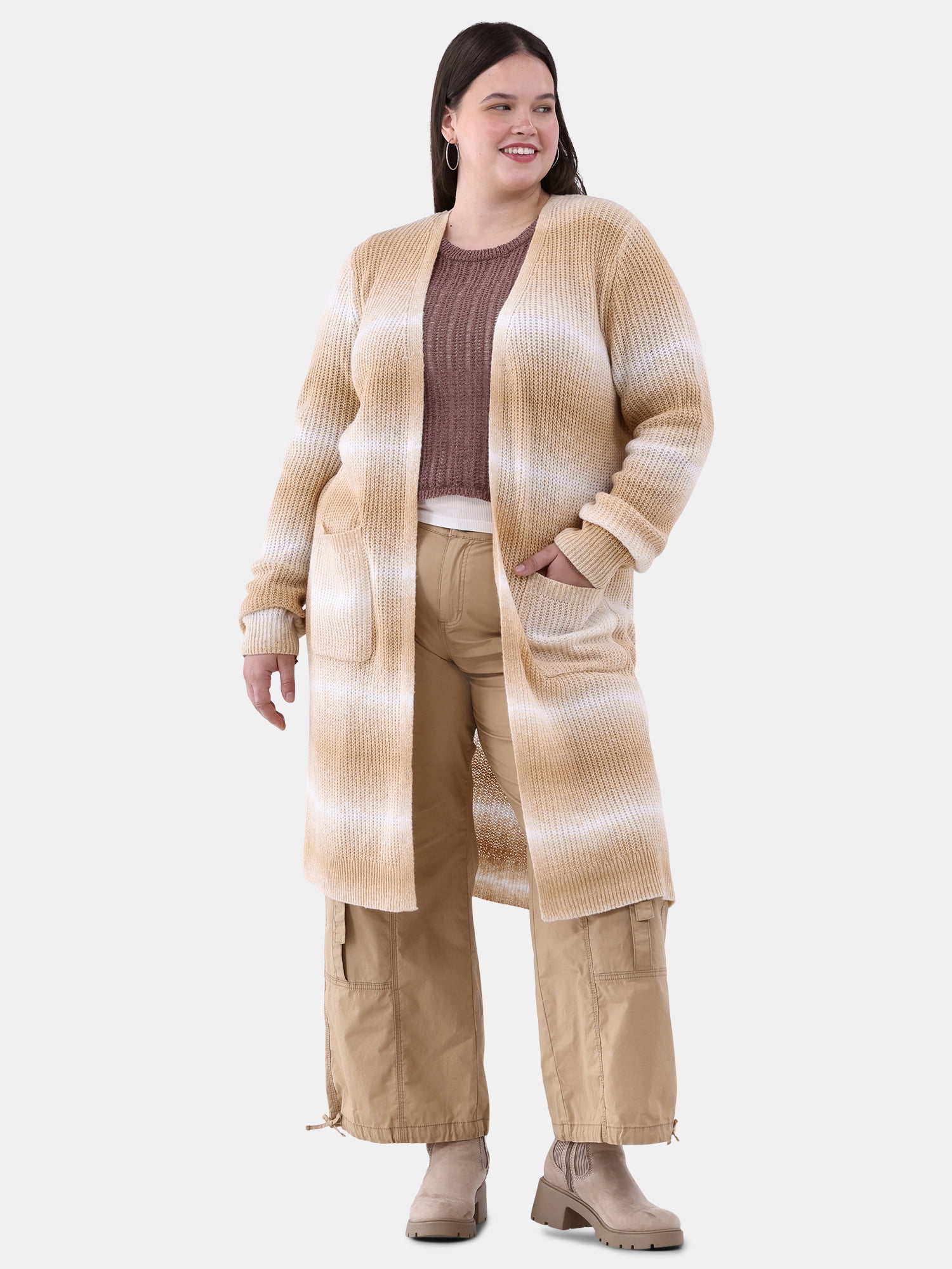 No Boundaries Women's Striped Duster Cardigan, Relaxed Fit, Multi-Color ...